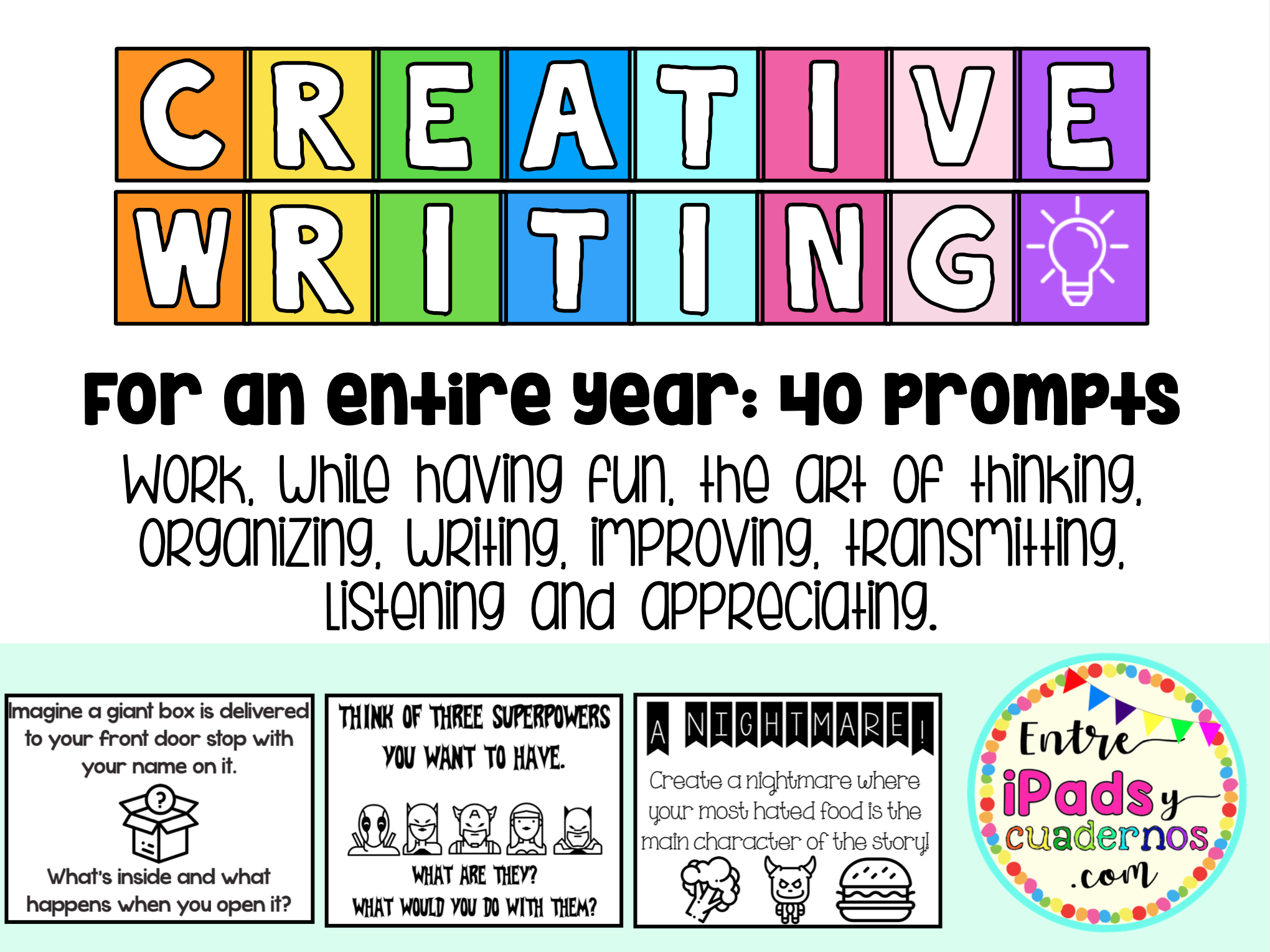 Profes Papel Tijera 40 Prompts for Creative Writing! (An Entire School ...