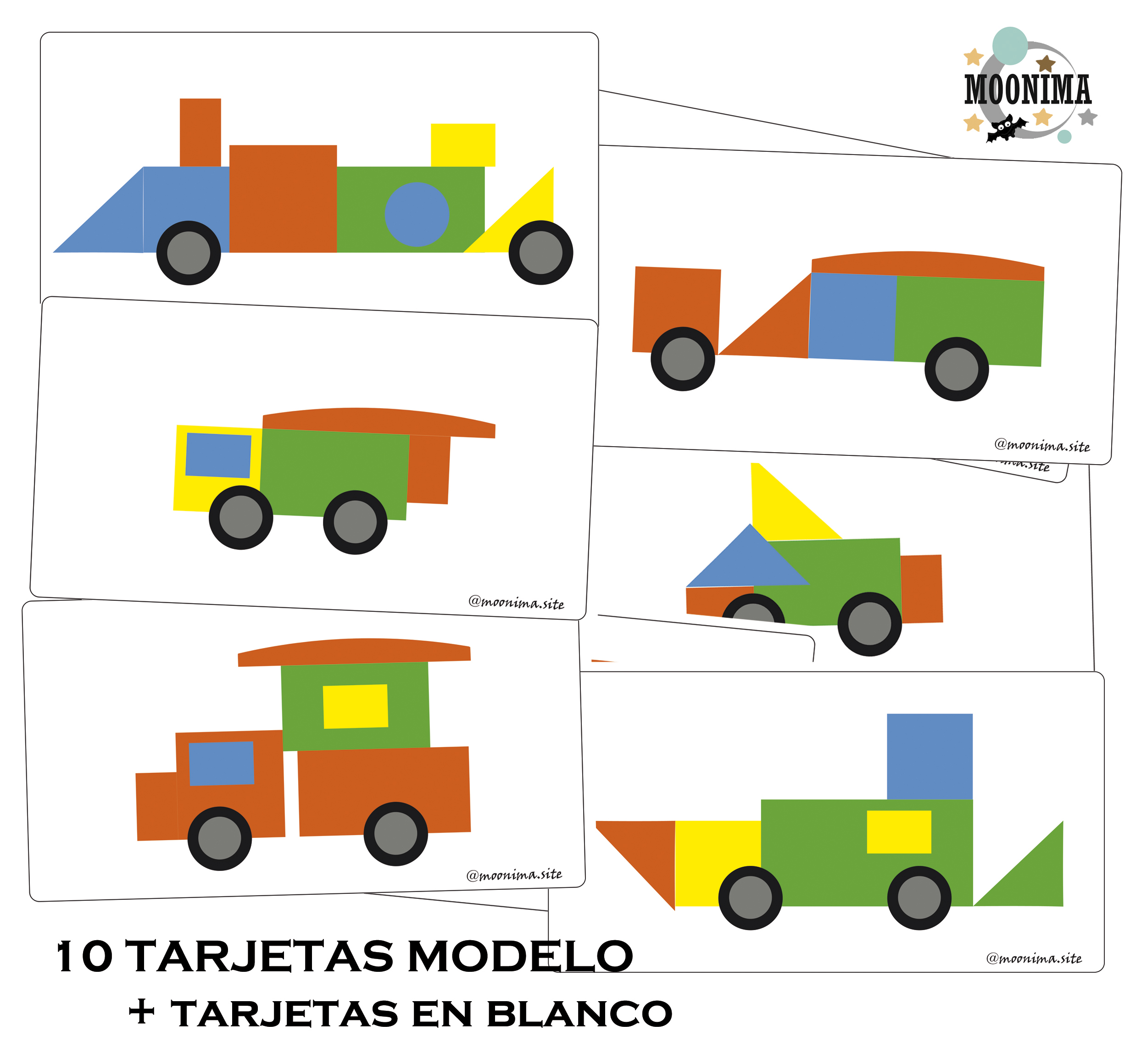 Profes Papel Tijera VEHÍCULOS GEOMÉTRICOS (10 TARJETAS)