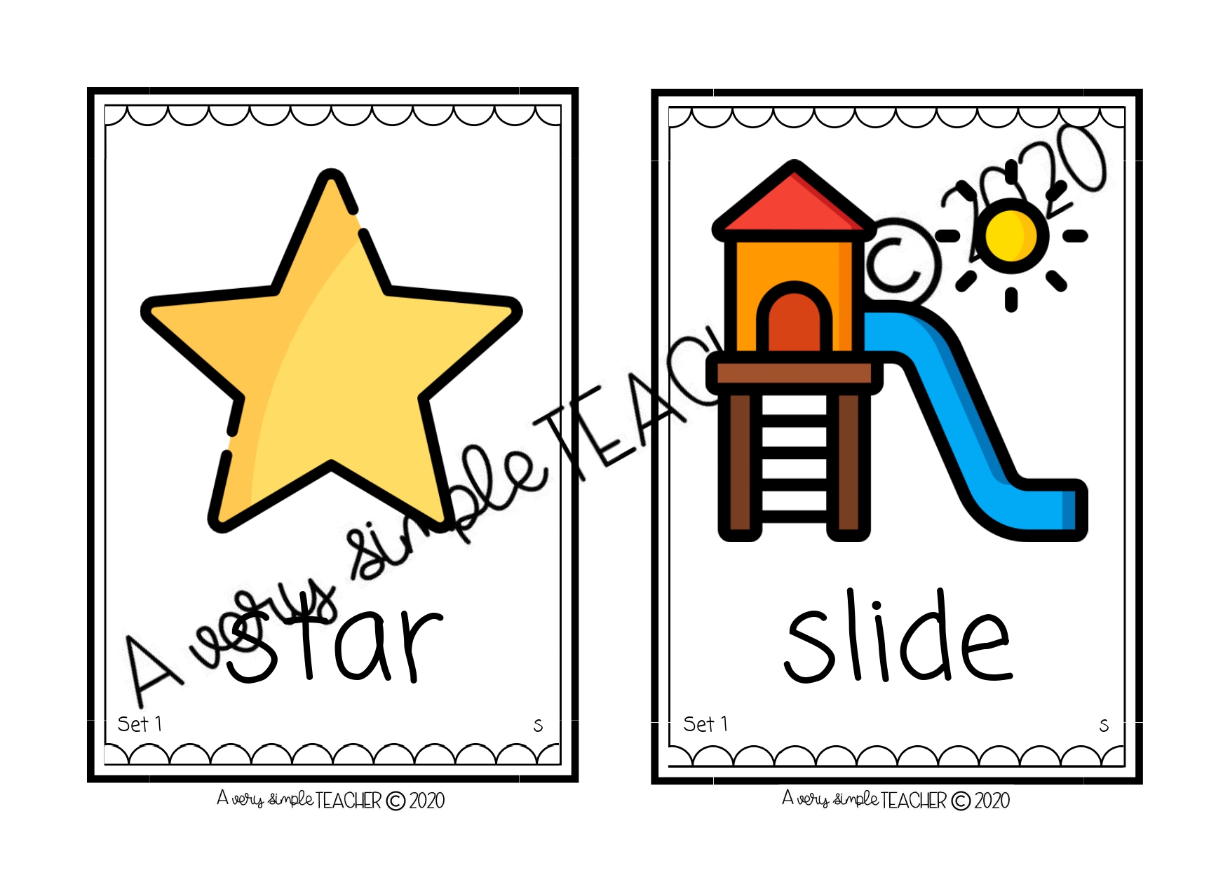 Profes Papel Tijera JOLLY PHONICS SET 1: Flashcards and word bank