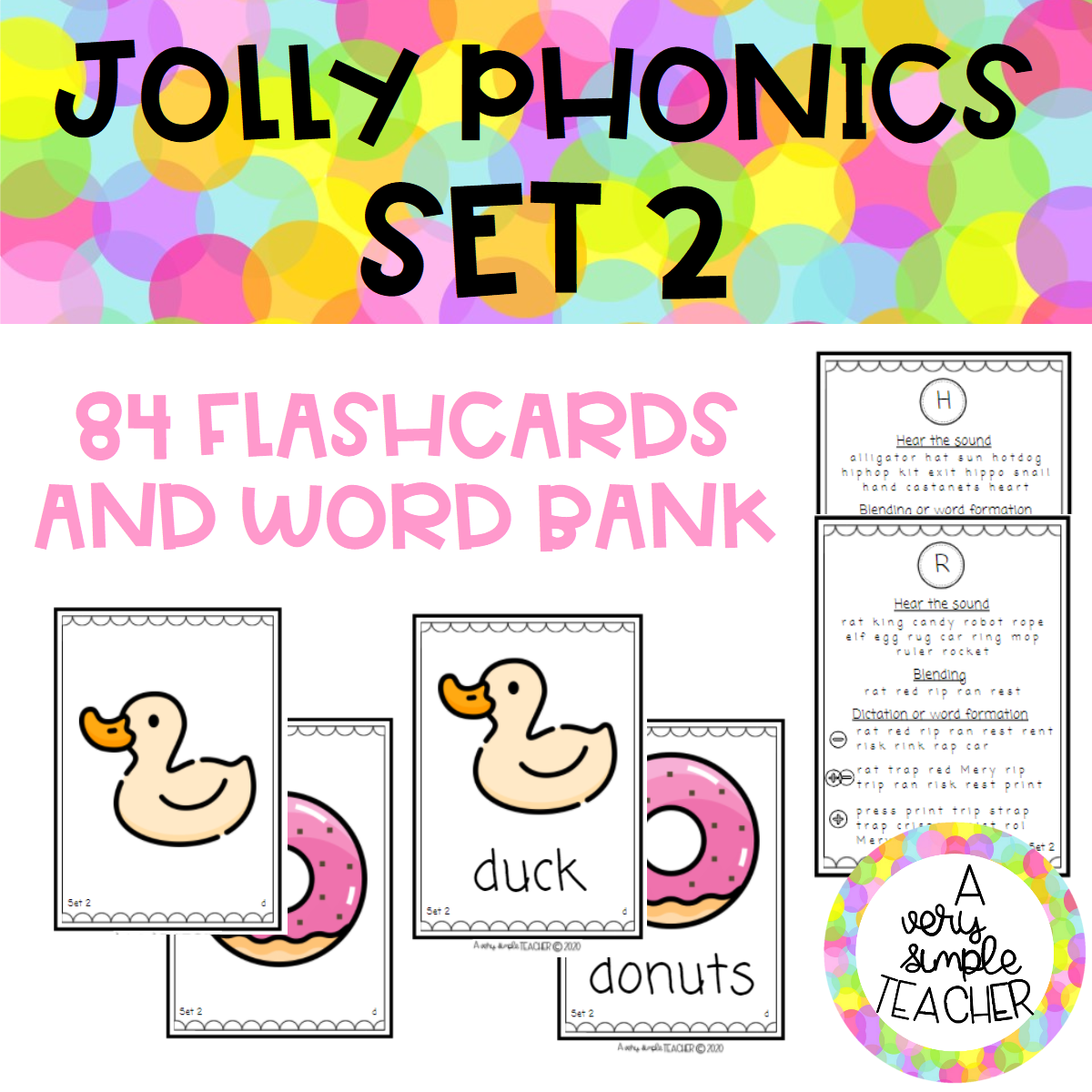 Profes Papel Tijera JOLLY PHONICS SET 2: Flashcards and word bank