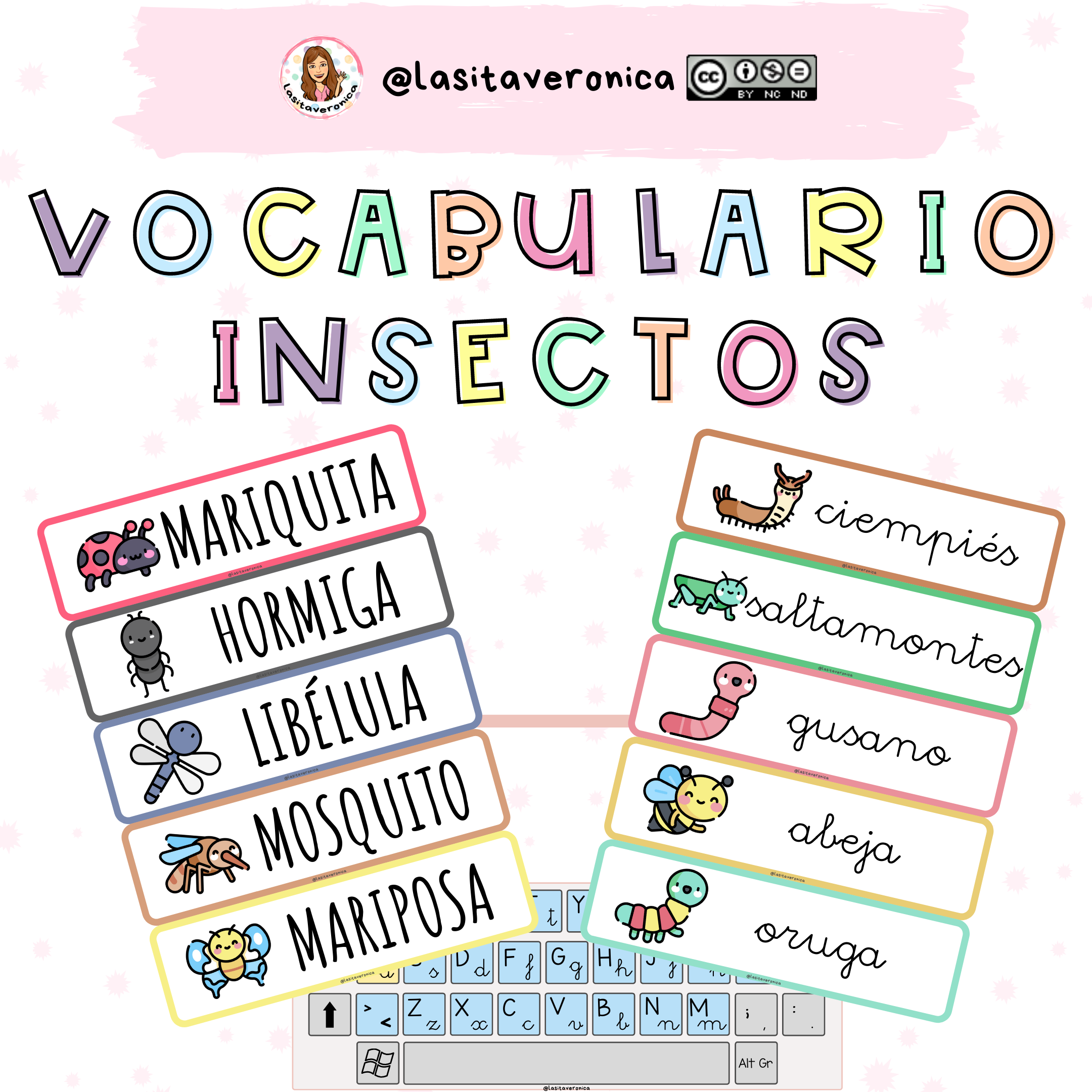Profes Papel Tijera Vocabulario Insectos / Insects vocabulary + TECLADO ...