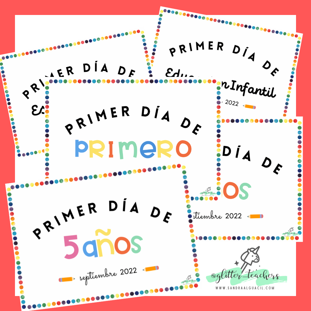 Profes Papel Tijera PRIMER DÍA DE COLEGIO carteles para fotos