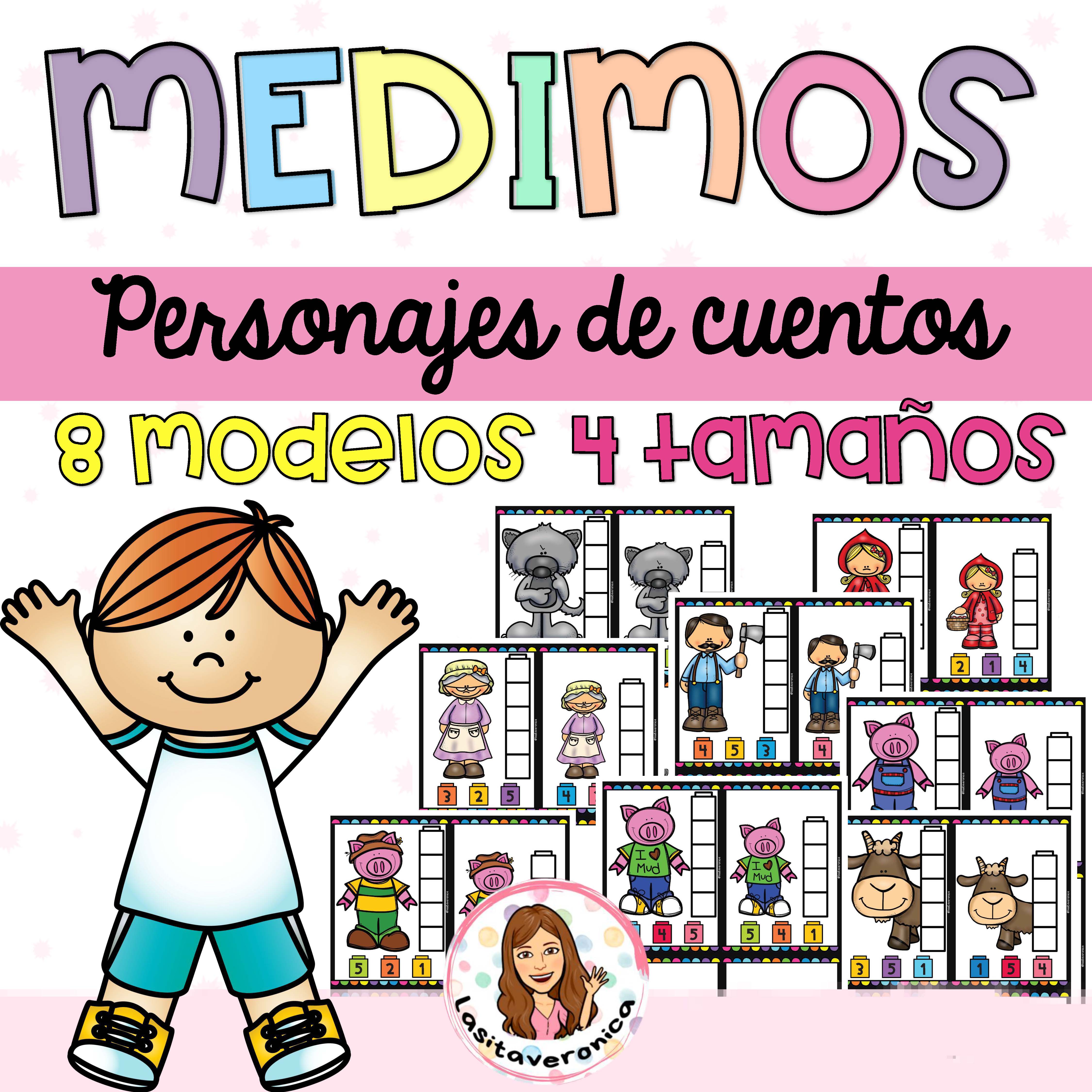 Profes Papel Tijera Medimos personajes de CUENTOS con policubos