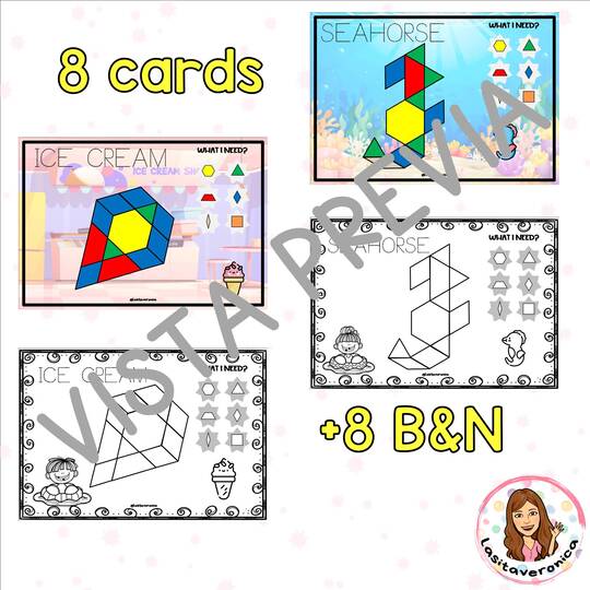 Profes Papel Tijera Pattern Blocks Verano / Summer Pattern Blocks. English