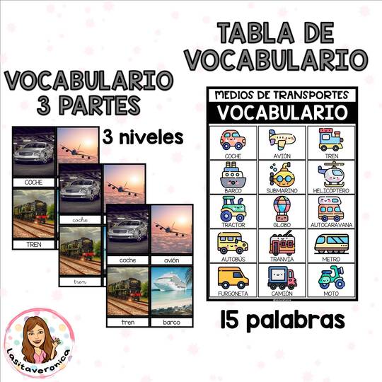 Profes Papel Tijera Vocabulario Medios de Transporte. Lectoescritura.