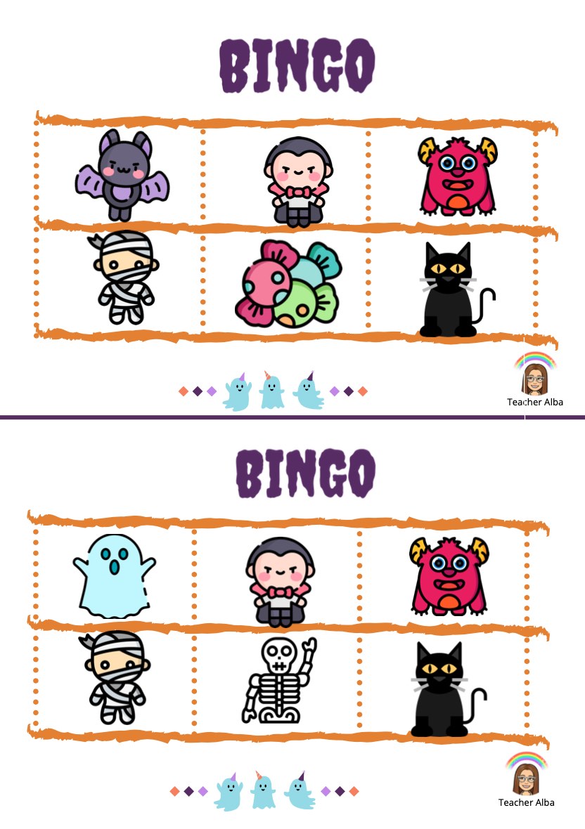 Profes Papel Tijera Halloween flashcards and bingo