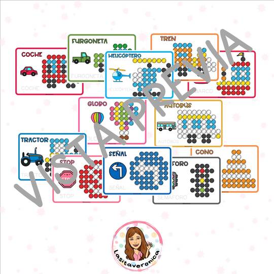 Profes Papel Tijera Pompones Medios de transportes. Motricidad fina.