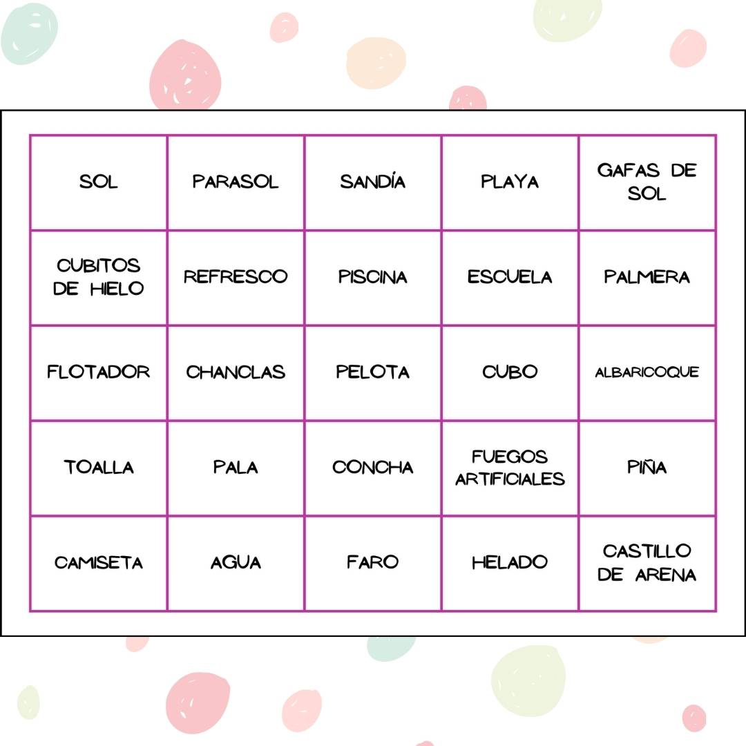 Profes Papel Tijera Bingo de verano
