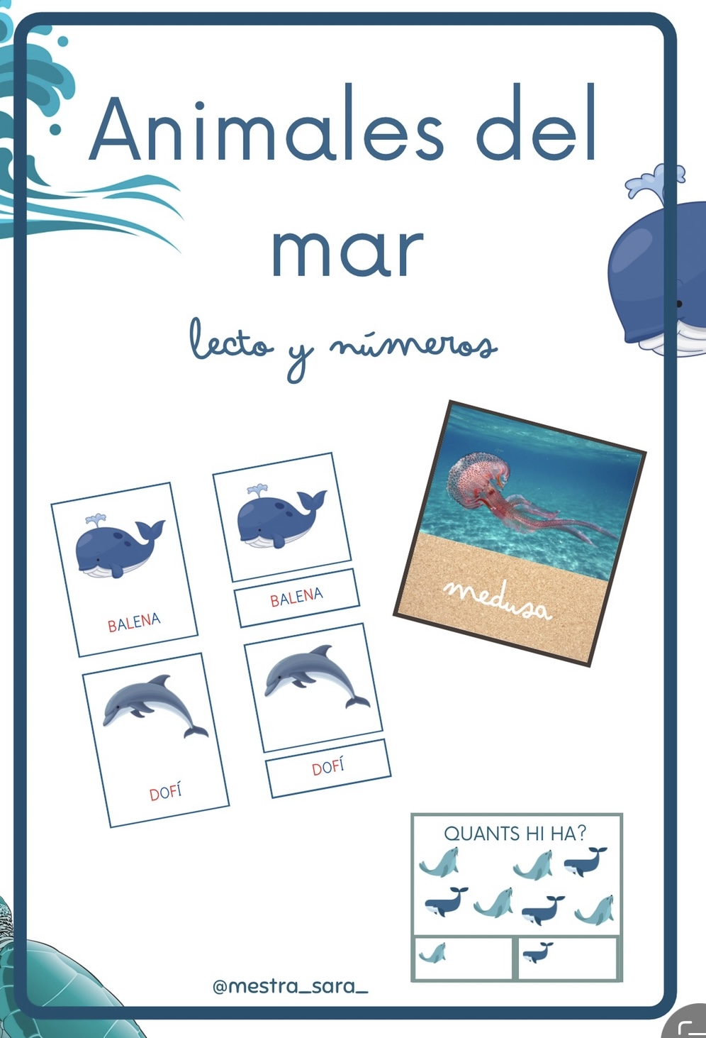 Profes Papel Tijera Animales del mar: lectoescritura y números