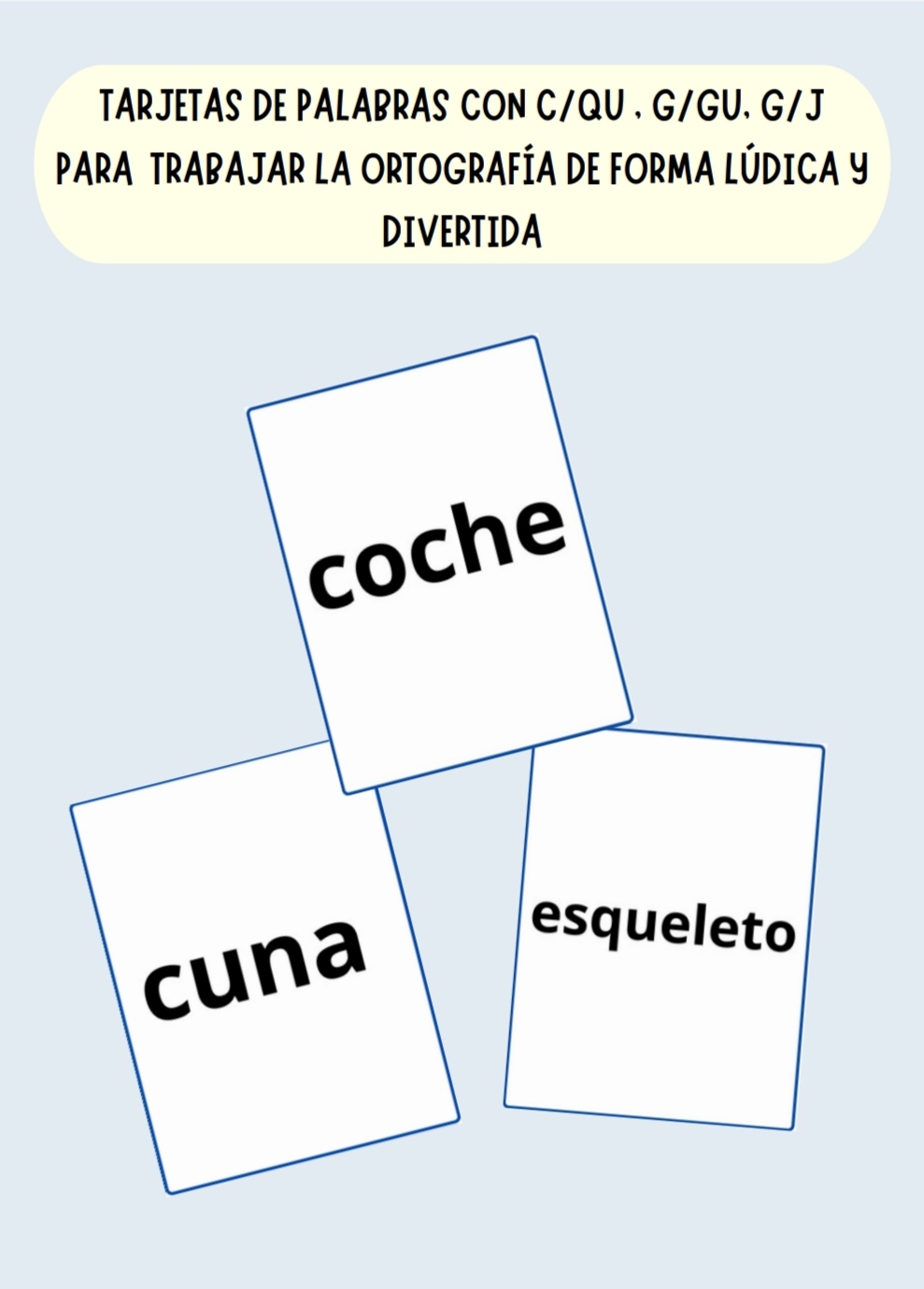 Profes Papel Tijera Tarjetas de palabras con C/QU, G/GU, G/J.