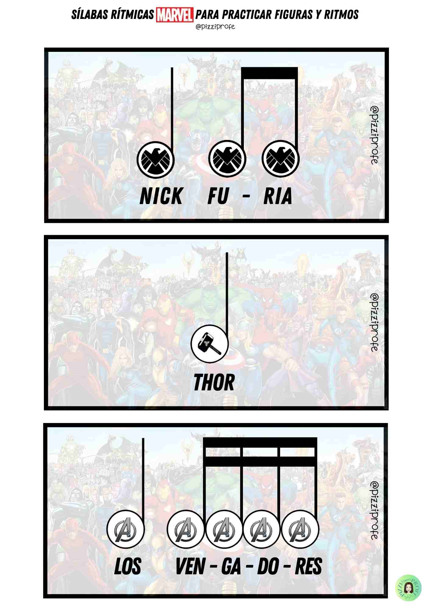 Profes Papel Tijera Sílabas rítmicas Marvel by @pizziprofe