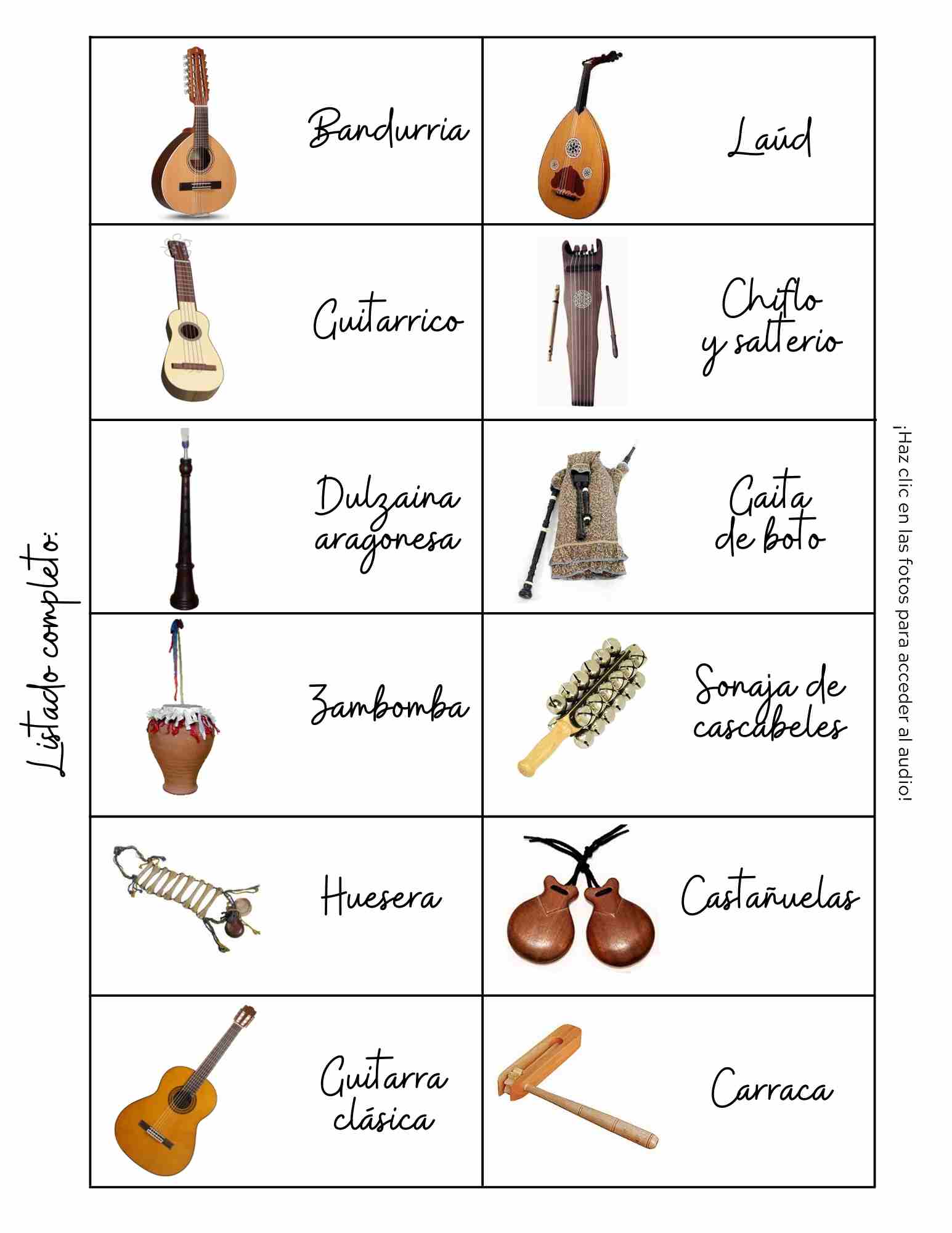 Profes Papel Tijera Bingo de Instrumentos Aragoneses by @pizziprofe