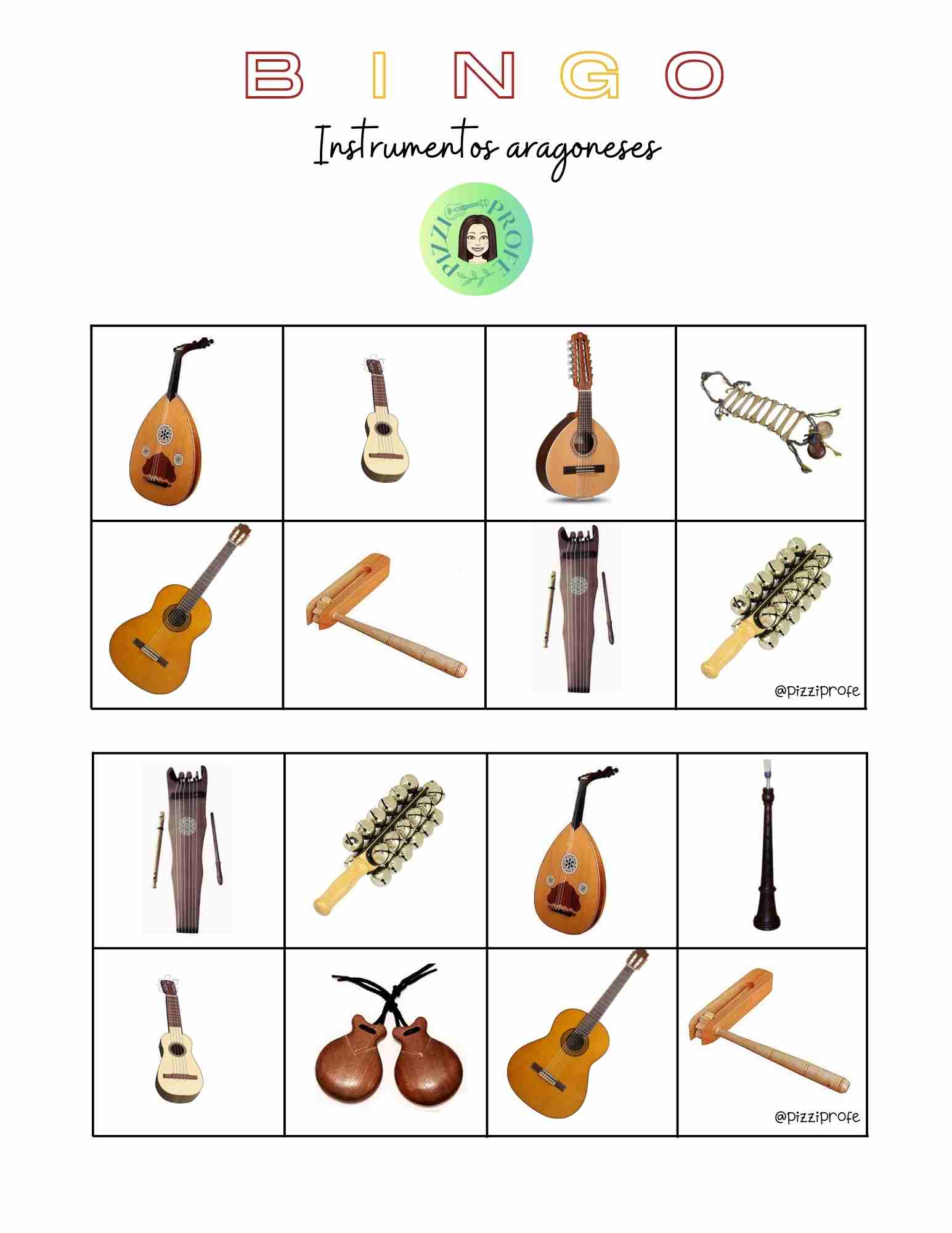 Profes Papel Tijera Bingo de Instrumentos Aragoneses by @pizziprofe