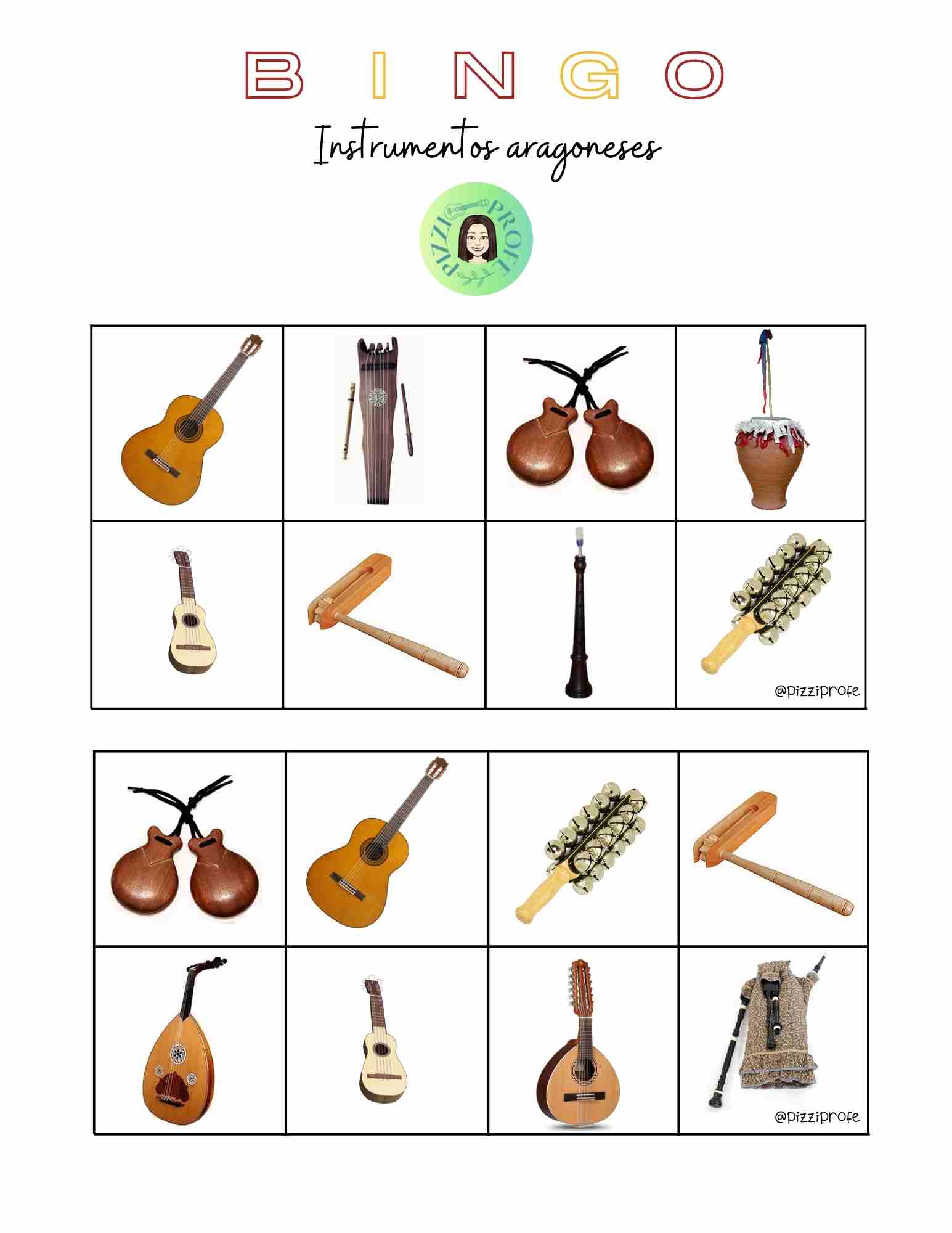 Profes Papel Tijera Bingo de Instrumentos Aragoneses by @pizziprofe