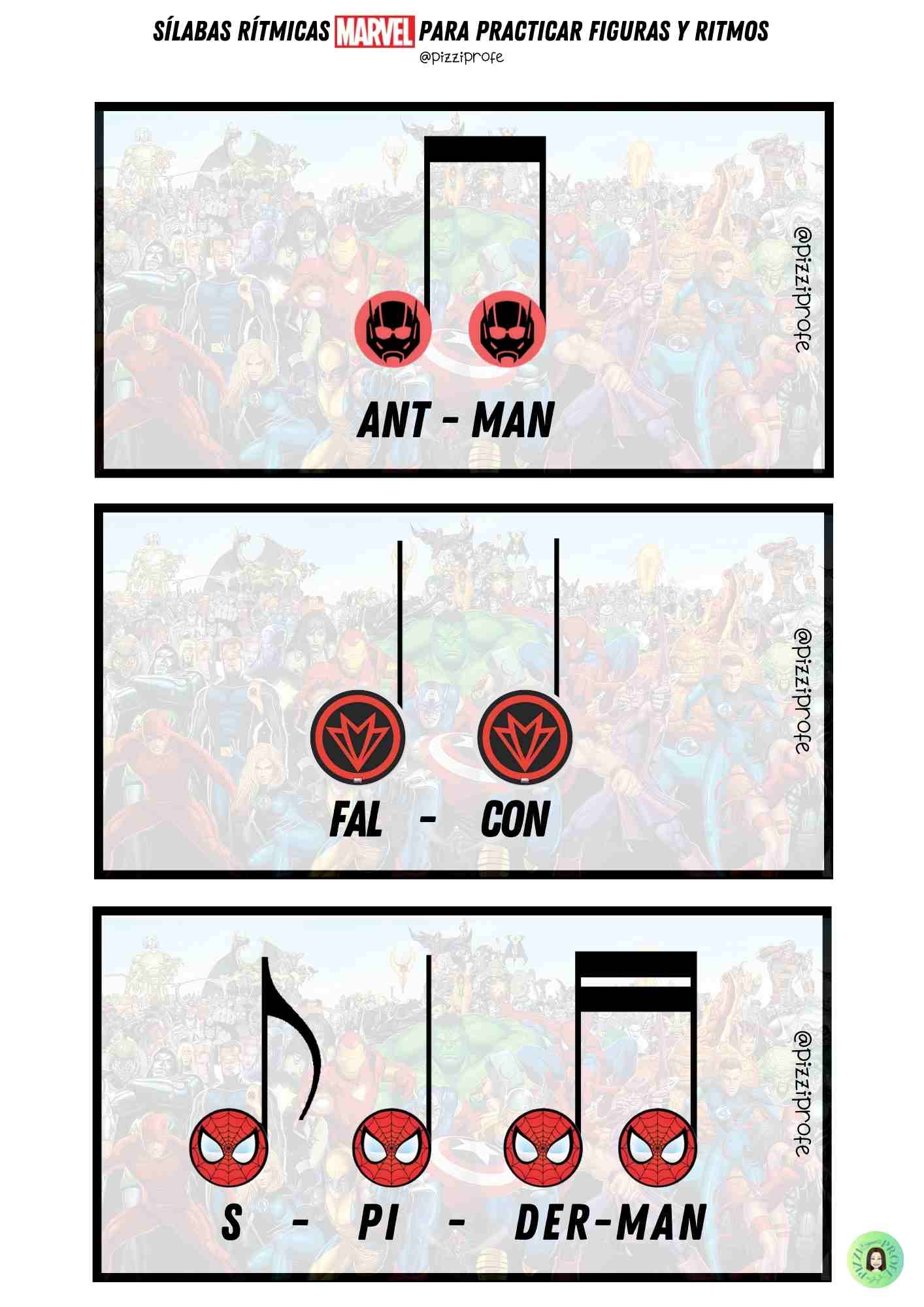 Profes Papel Tijera Sílabas rítmicas Marvel by @pizziprofe