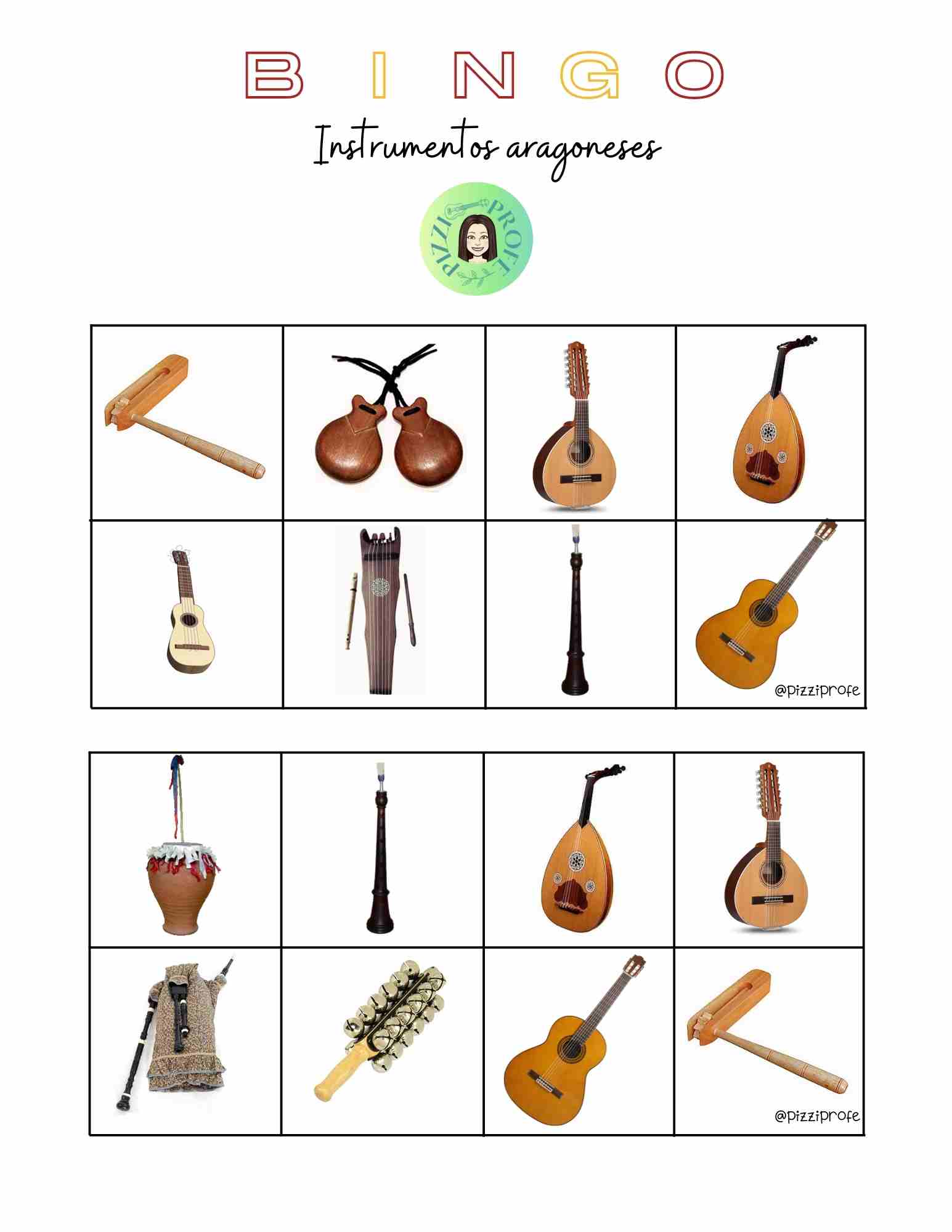 Profes Papel Tijera Bingo de Instrumentos Aragoneses by @pizziprofe