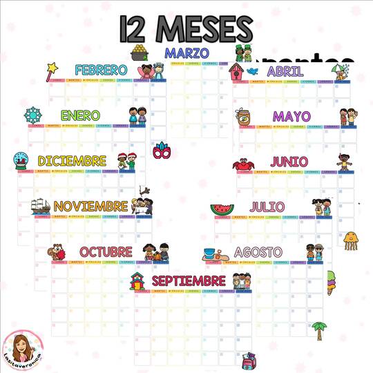 Profes Papel Tijera Calendario mensual. Monthly Calendar. Fill in. Spanish
