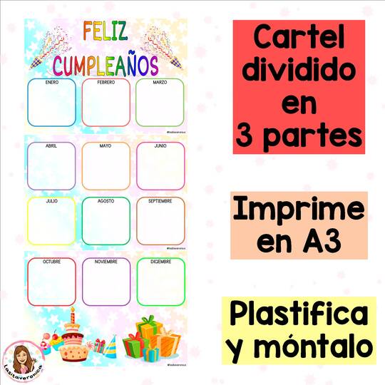 Profes Papel Tijera Poster cumpleaños. Spanish