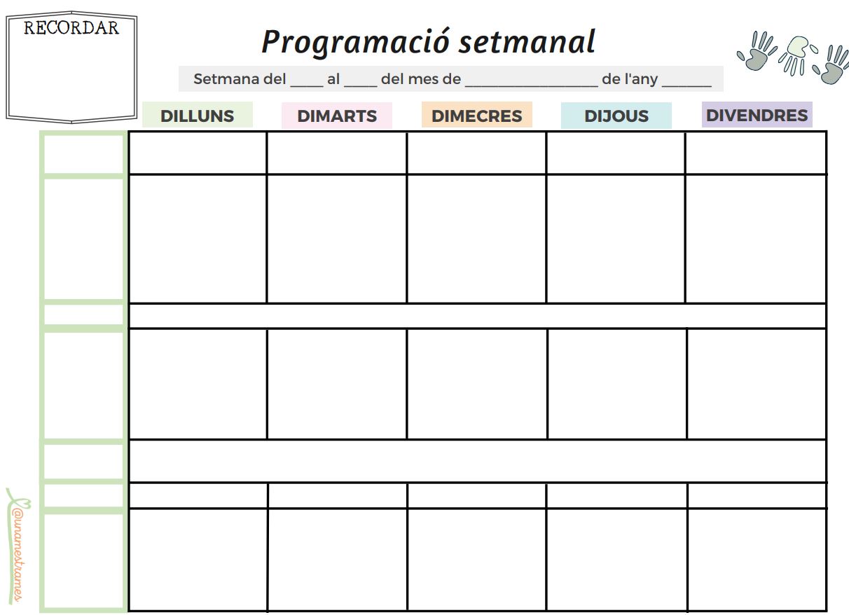 Profes Papel Tijera Quadern programació setmanal