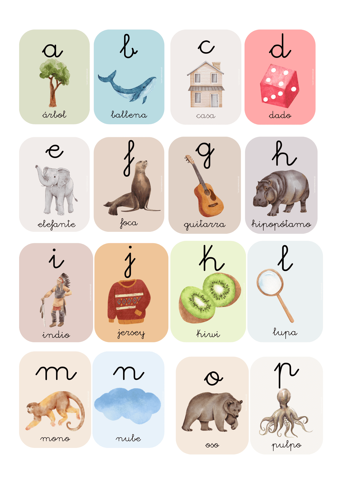 Profes Papel Tijera abecedario castellano letra ligada