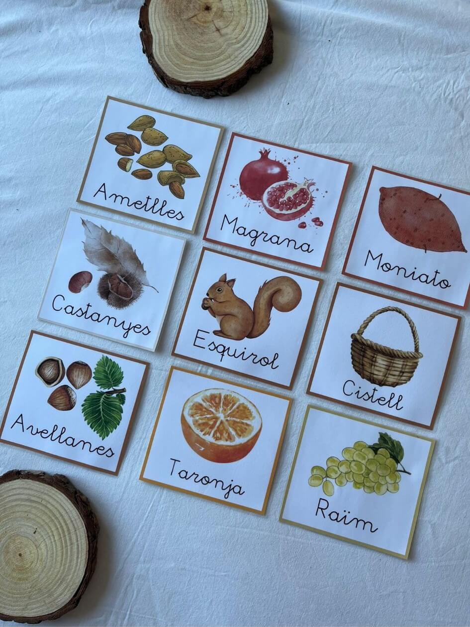 Profes Papel Tijera targetes vocabulari tardor lletra lligada català