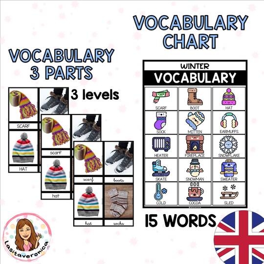 Profes Papel Tijera Vocabulario invierno / Winter vocabulary. English ...