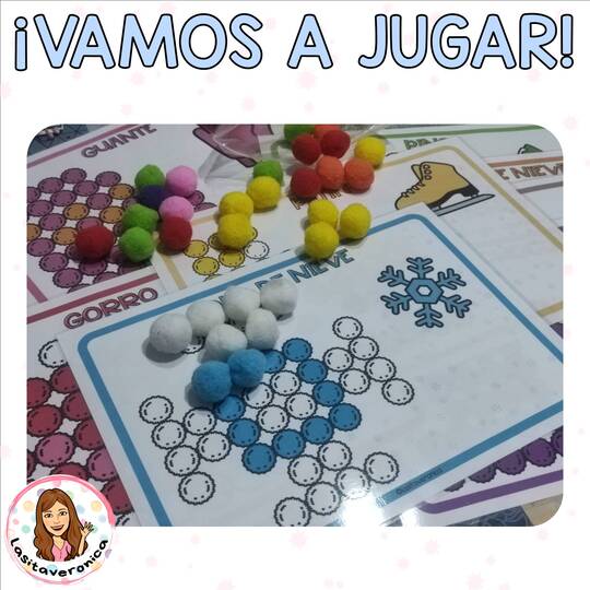 Profes Papel Tijera Pompones en Invierno / Winter Pom Poms. Español