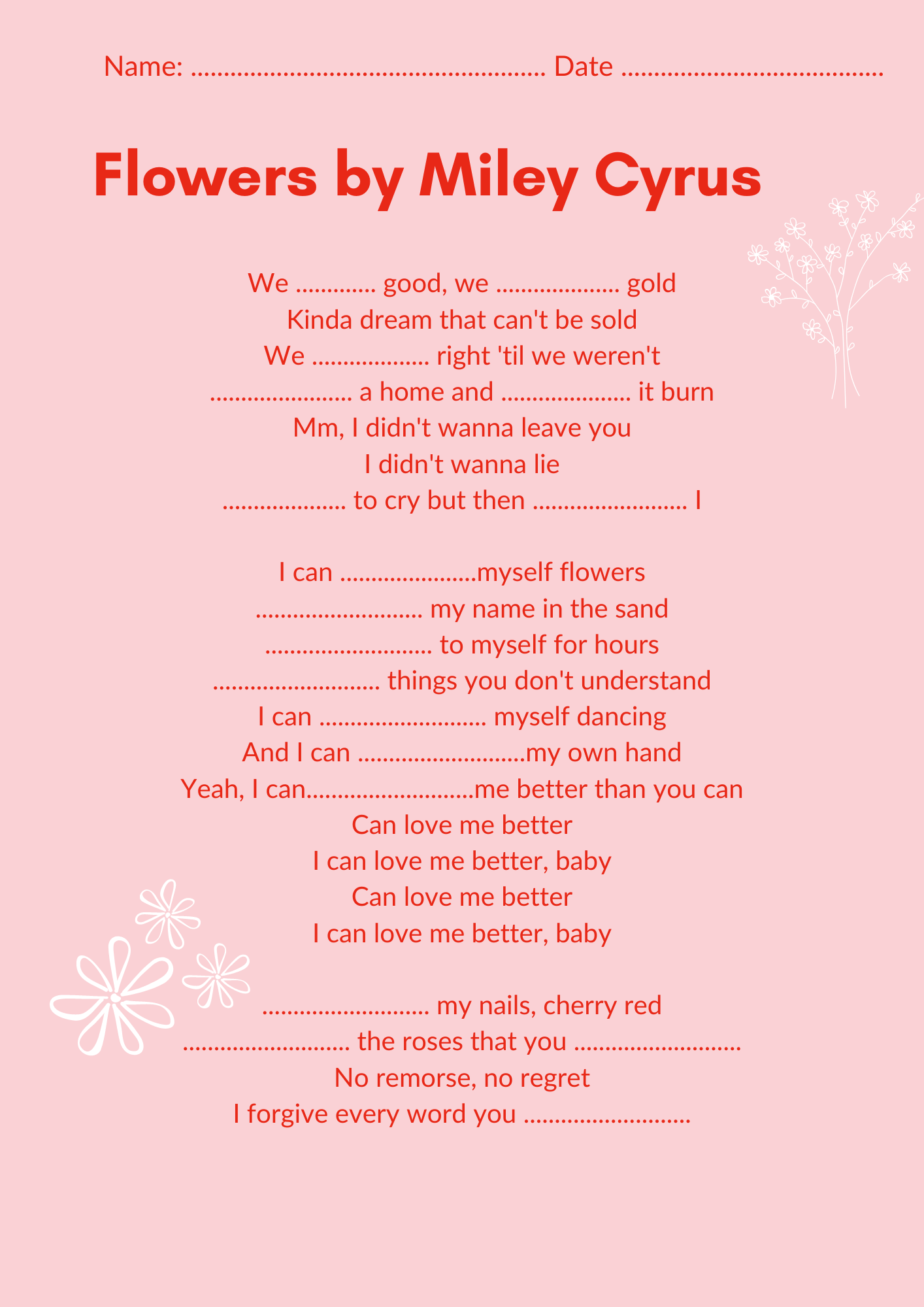 Profes Papel Tijera Flowers de Miley Cyrus