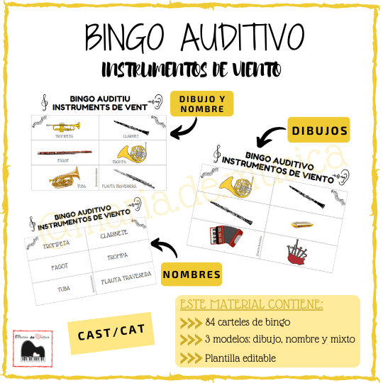 Profes Papel Tijera Bingo auditivo instrumentos viento