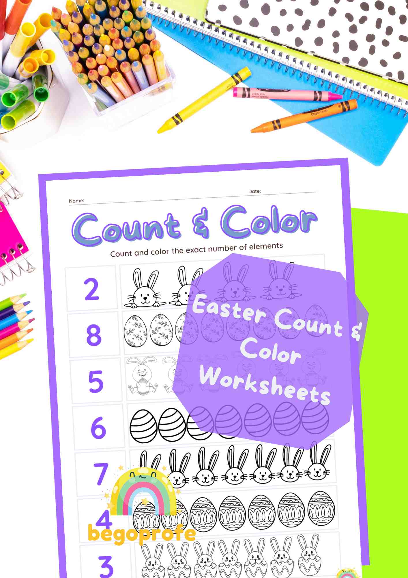 Profes Papel Tijera Easter Count & Color Worksheet