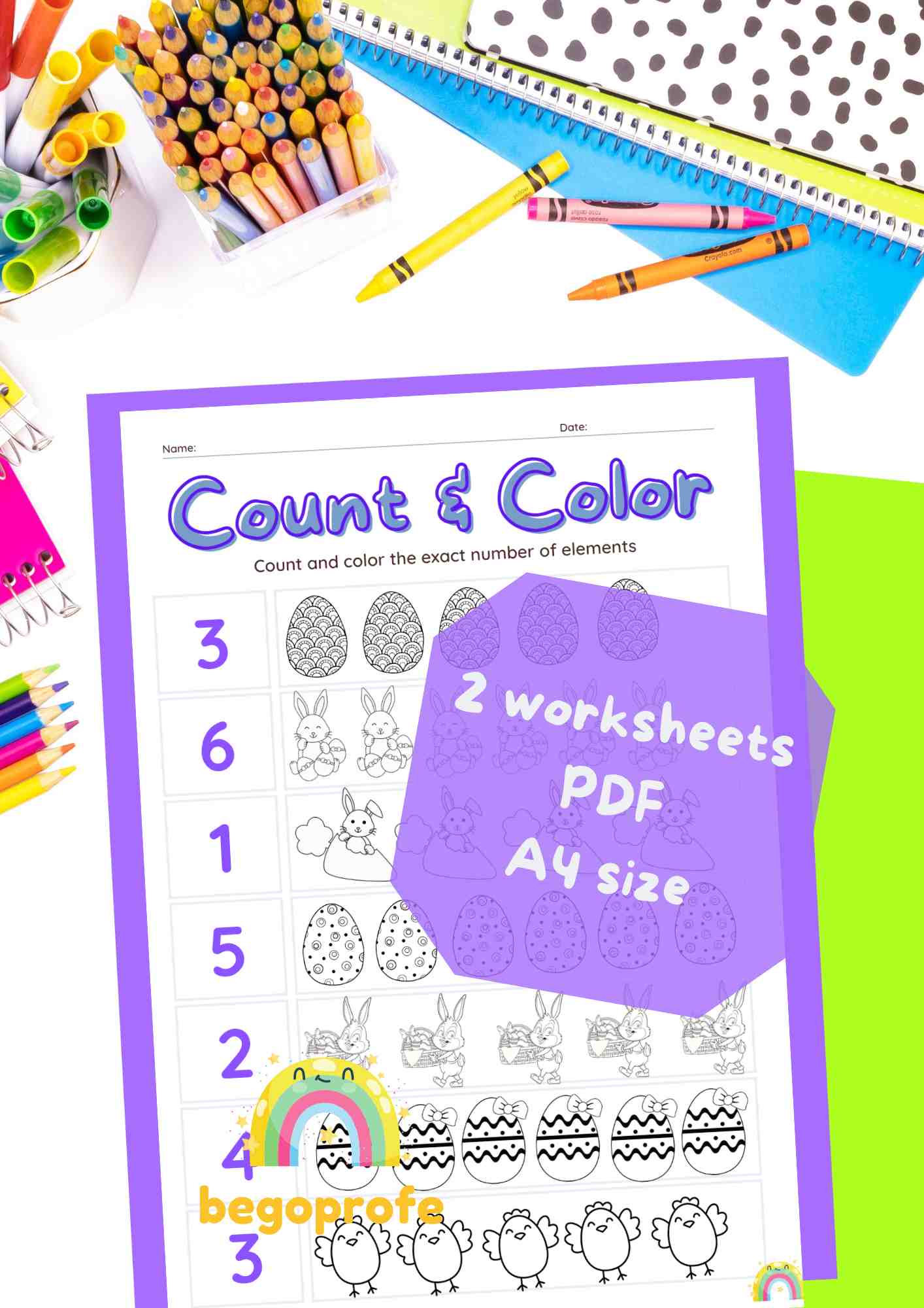 Profes Papel Tijera Easter Count & Color Worksheet