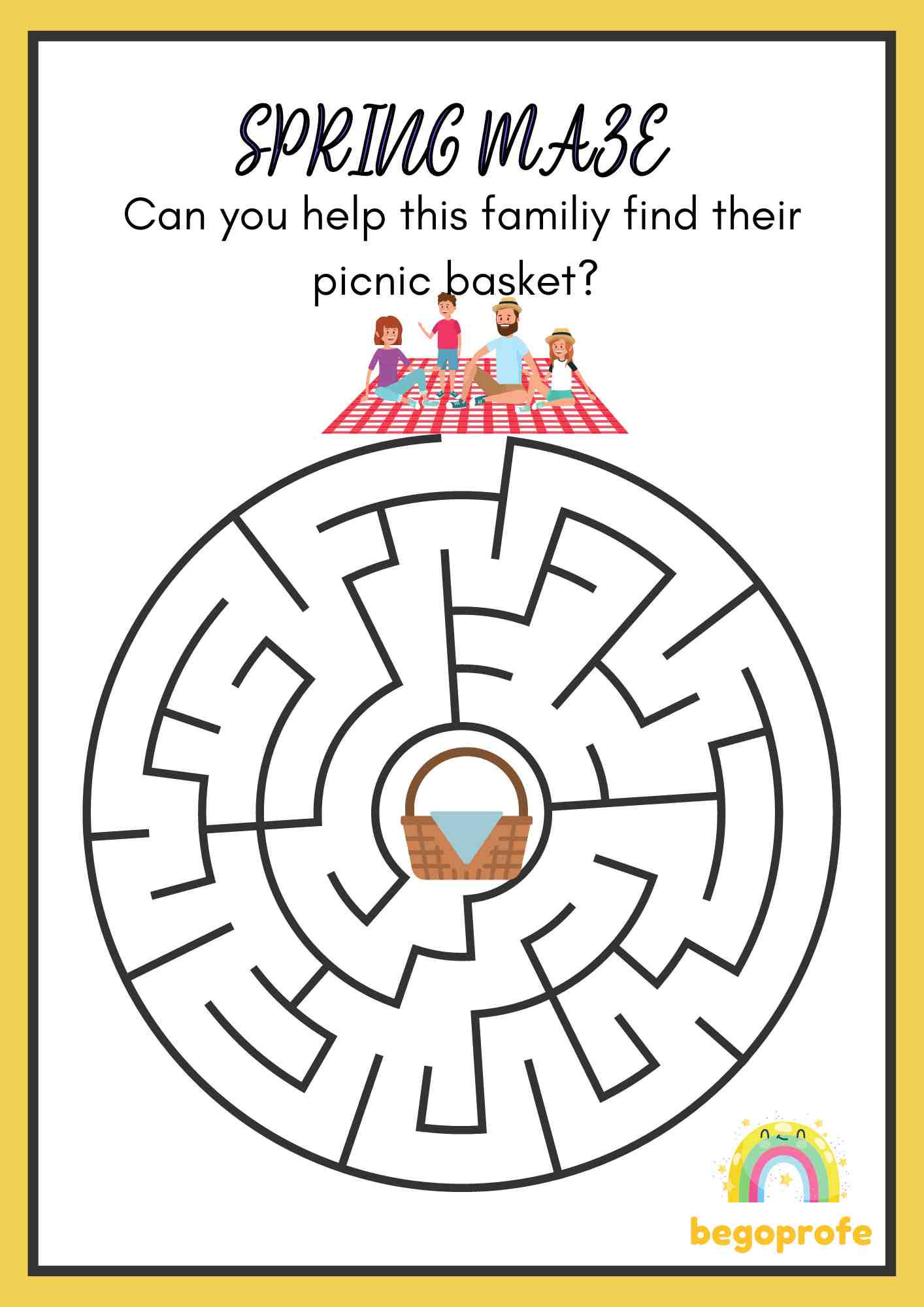 Profes Papel Tijera Spring Maze Puzzle Worksheet - Laberintos de primavera