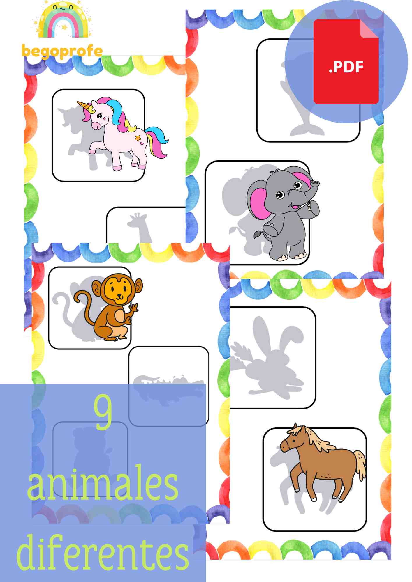 Profes Papel Tijera ACTIVIDAD PARA EMPAREJAR SOMBRAS DE ANIMALES