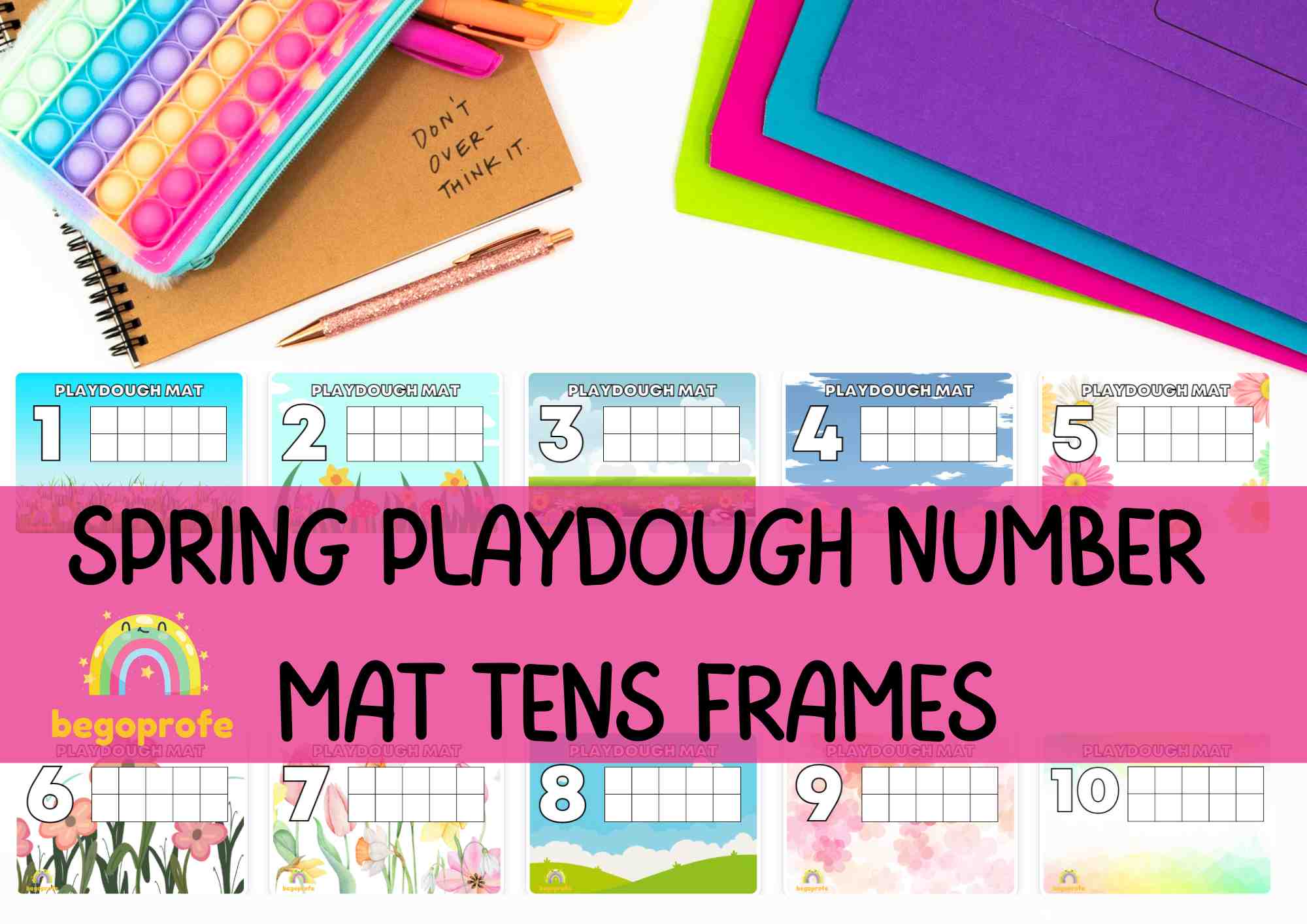 Profes Papel Tijera Spring Playdough Number Mat Tens Frames