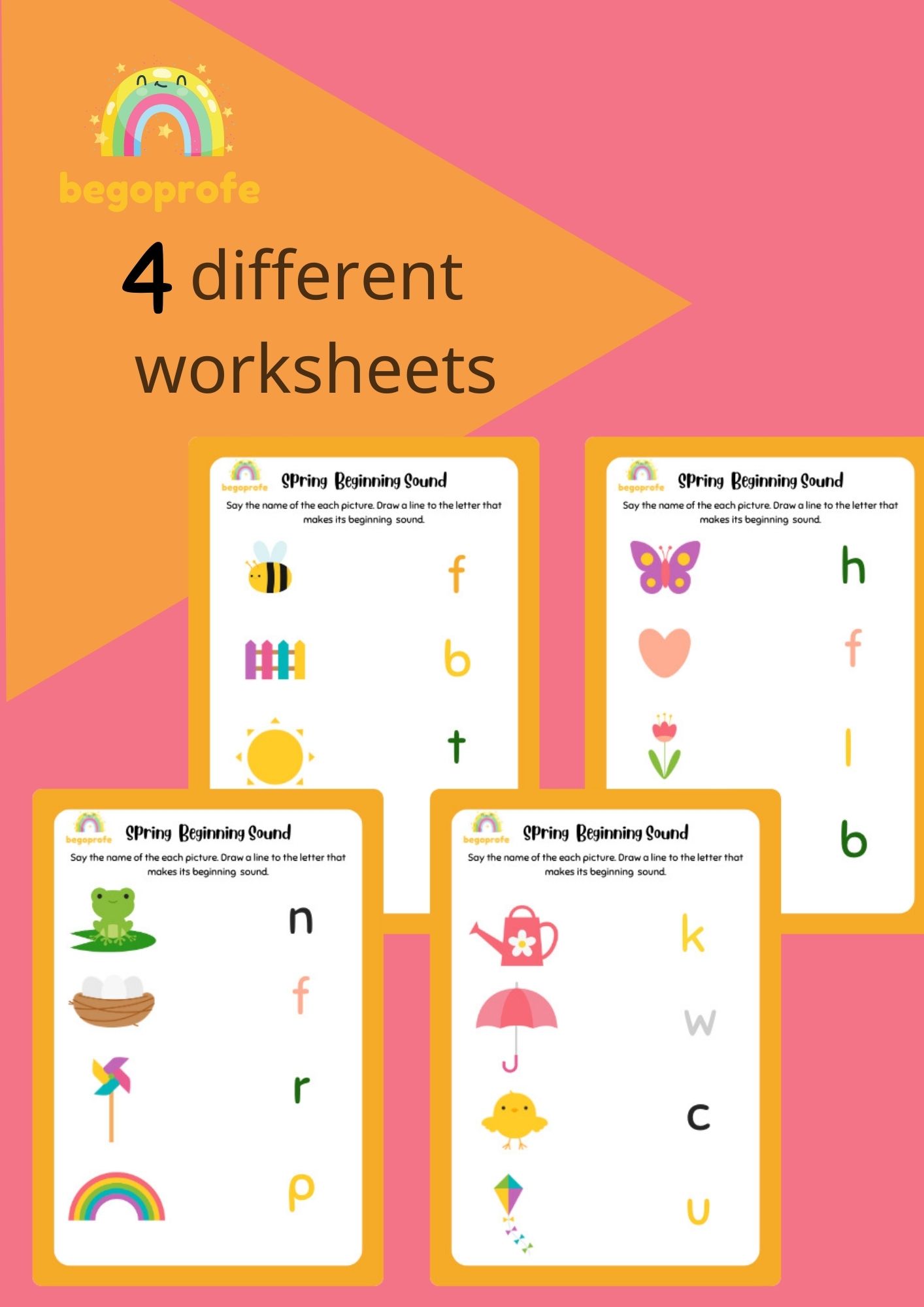 Profes Papel Tijera Spring Beginning Sound Matching Worksheets