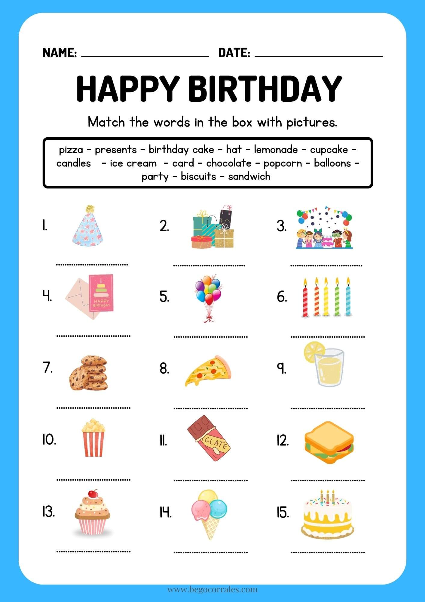 Profes Papel Tijera Happy Birthday vocabulary