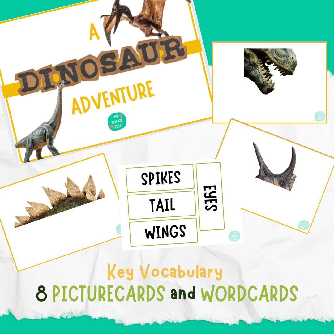 Profes Papel Tijera Dinosaur body parts: picturecards and wordcards