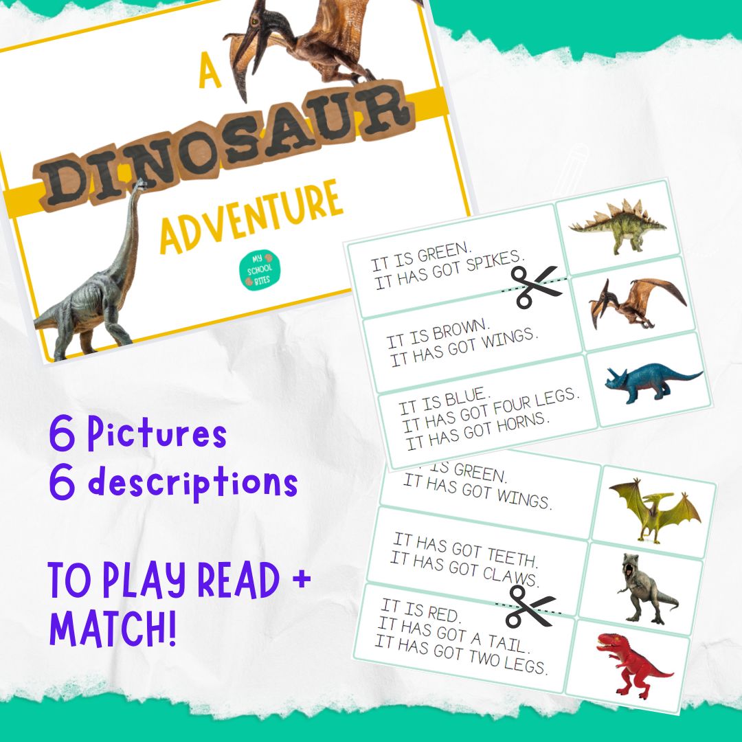 Profes Papel Tijera Dinosaurs description reading cards