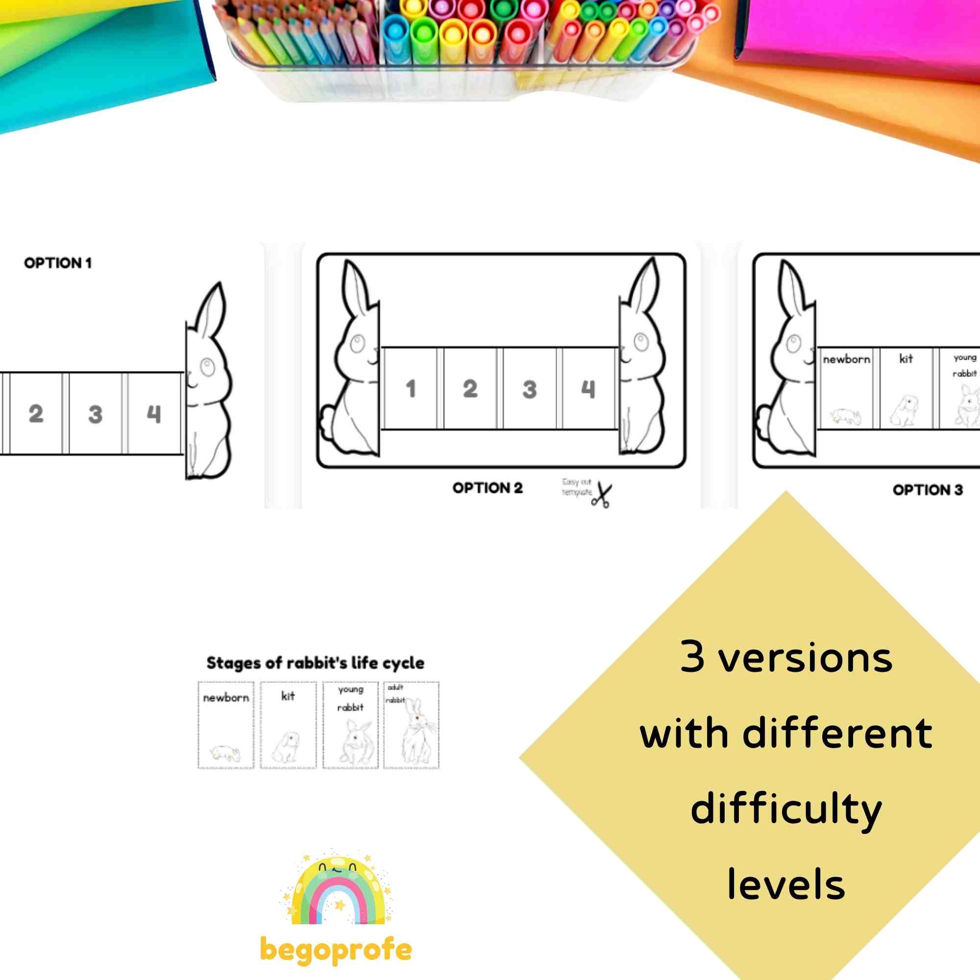 Profes Papel Tijera Life cycle of a rabbit craft, Easter ideas