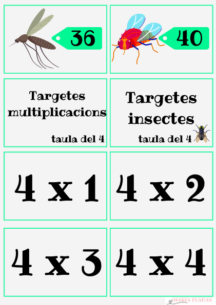 Profes Papel Tijera JOC MATEMÀTIC ATRAPA L'INSECTE. MULTIPLICACIONS ...