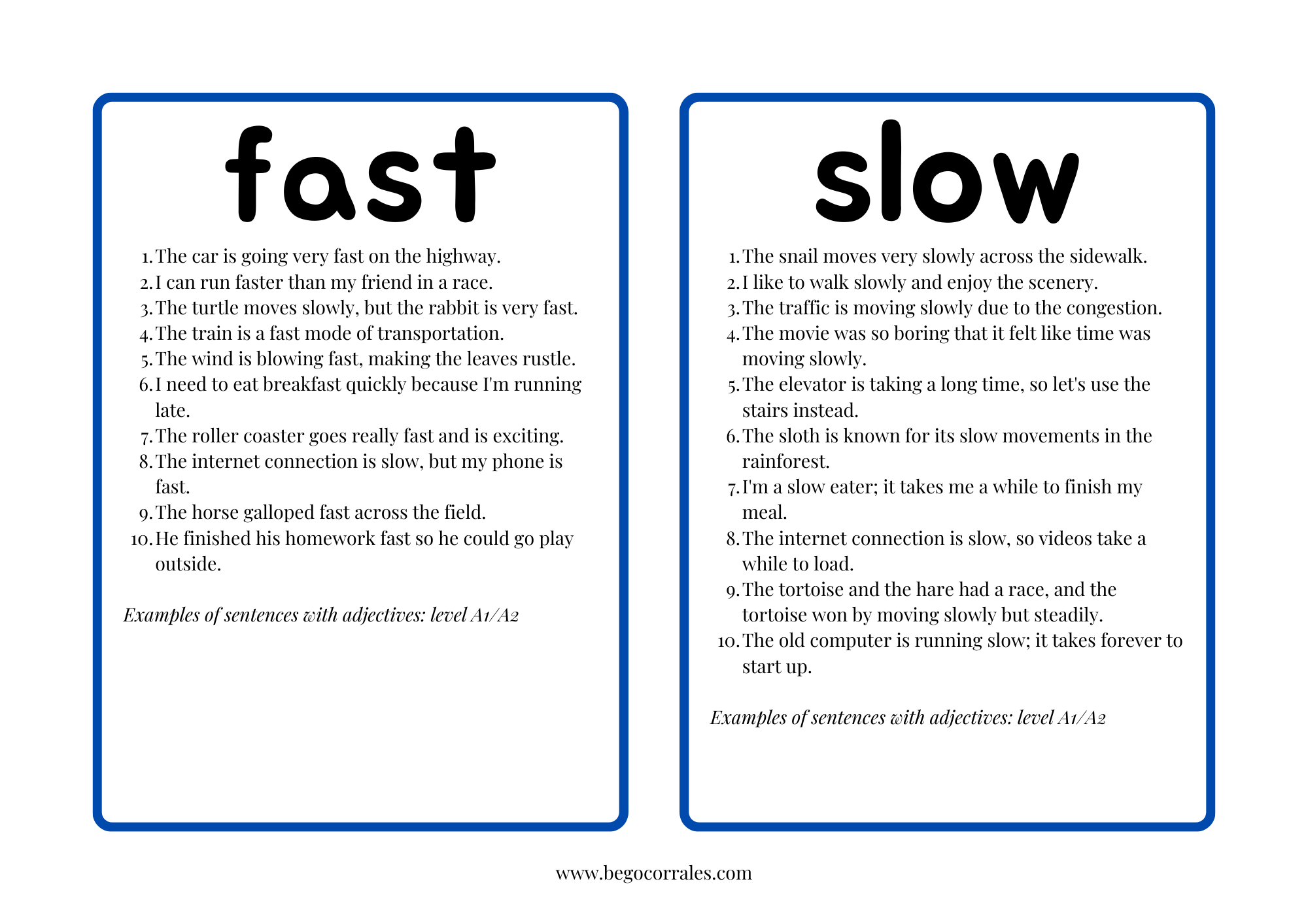 Profes Papel Tijera Opposite adjectives flashcards and sentences