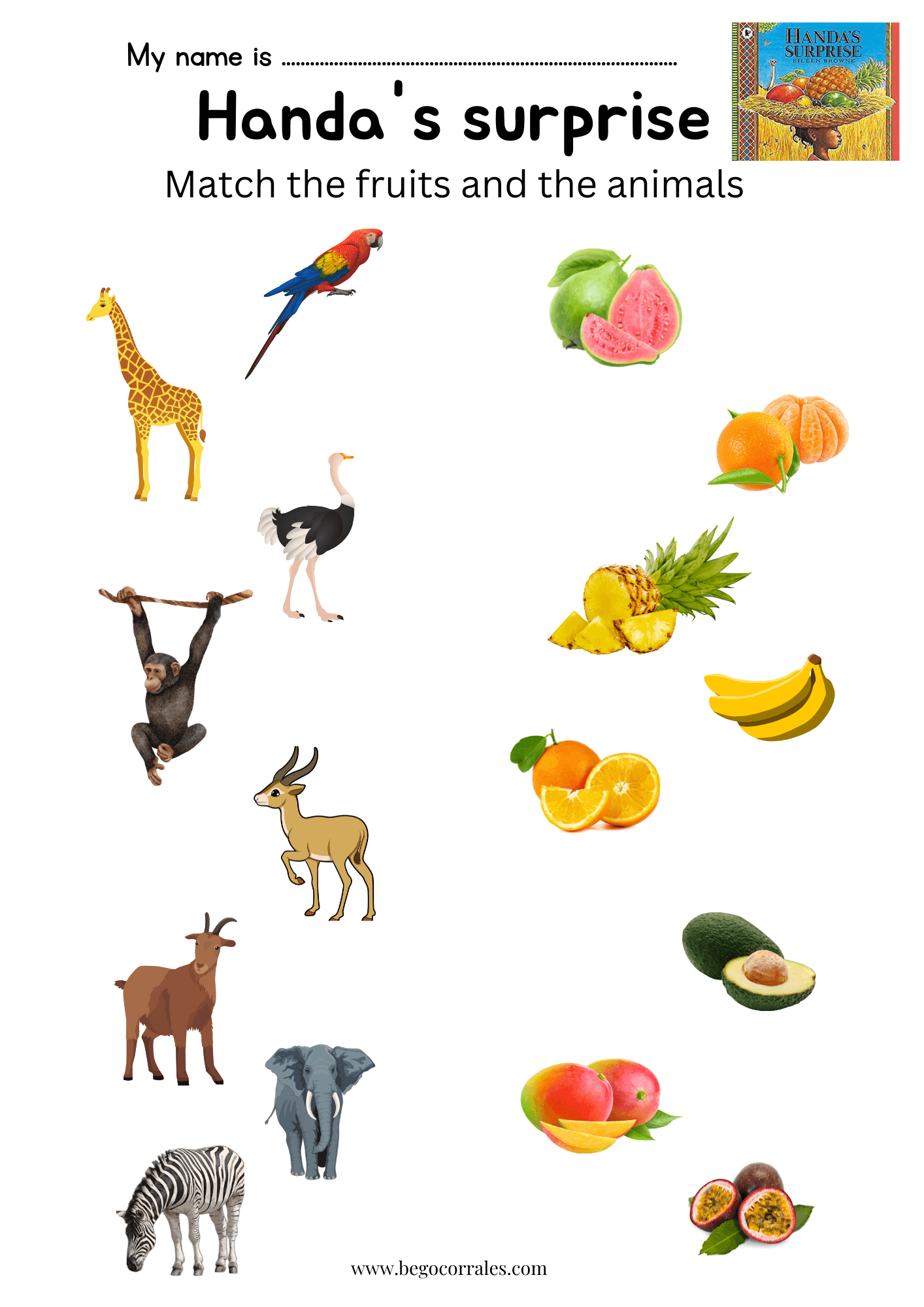 Profes Papel Tijera Handa's surprise Read and match worksheets