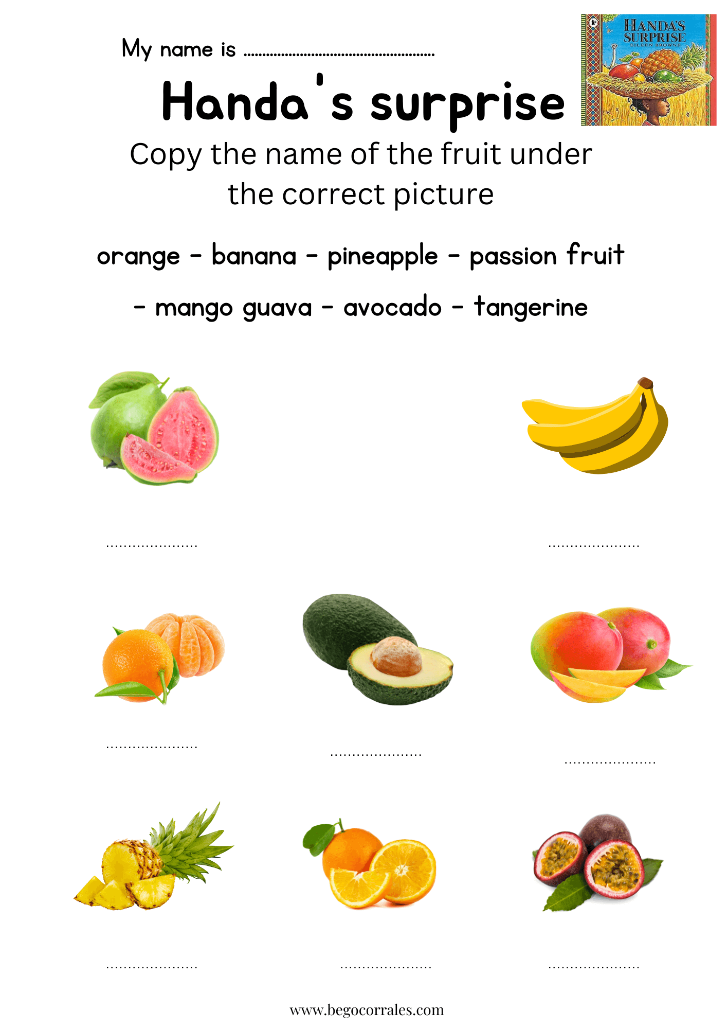 Profes Papel Tijera Handa's surprise writing worksheets