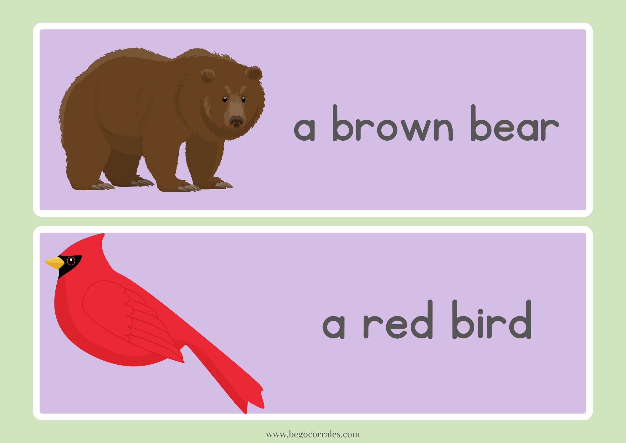 Profes Papel Tijera Brown bear word cards