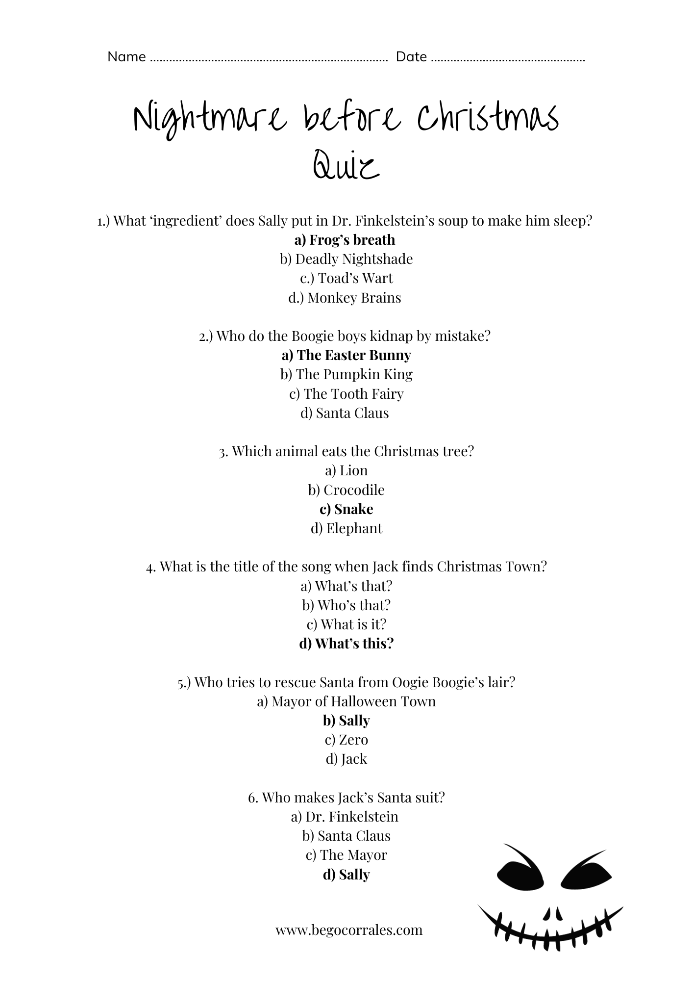 Profes Papel Tijera Halloween Nightmare before Christmas Quiz