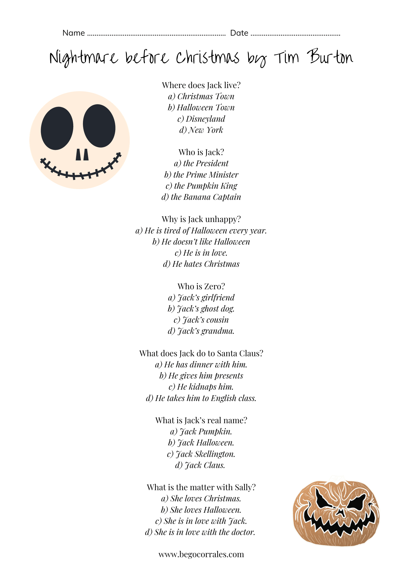 Profes Papel Tijera Halloween Nightmare before Christmas Quiz