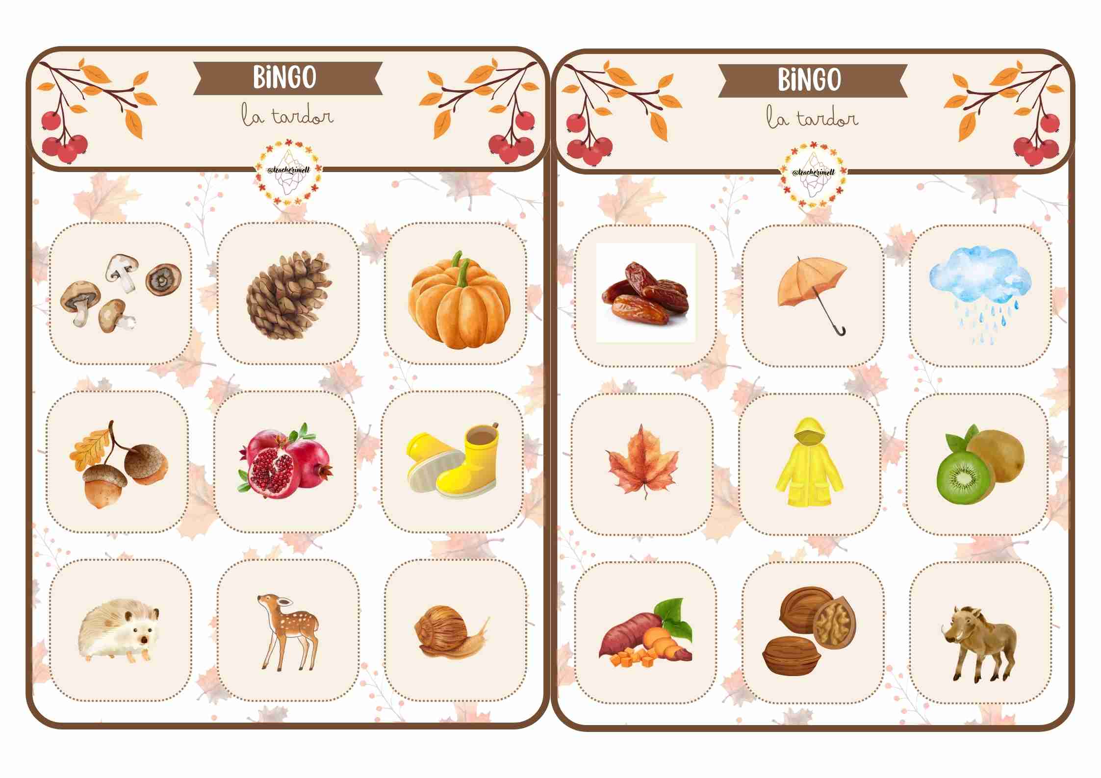 Profes Papel Tijera BINGO + VOCABULARI. La tardor