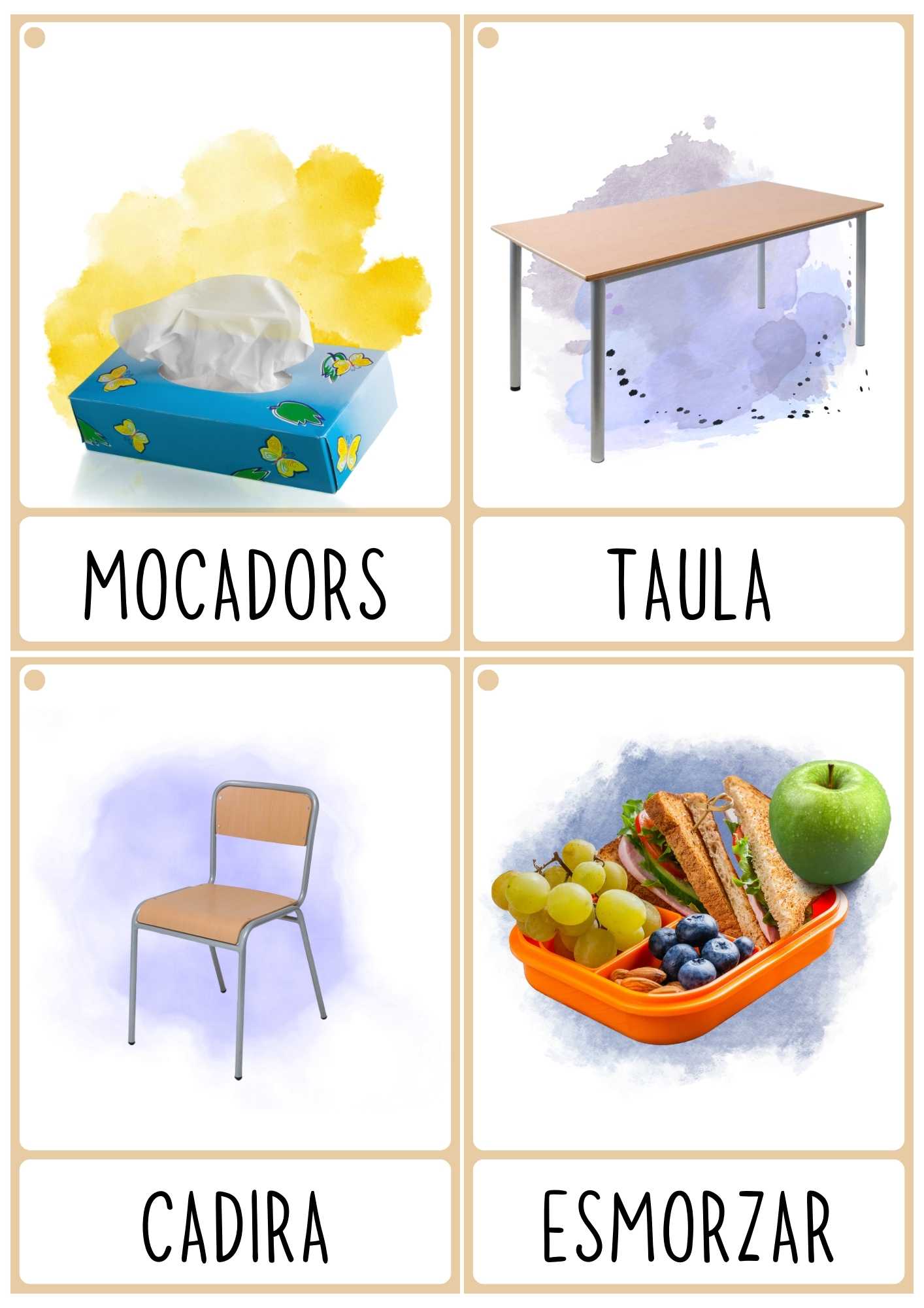 Profes Papel Tijera Targetes de vocabulari de l'ESCOLA (4/pàgina)