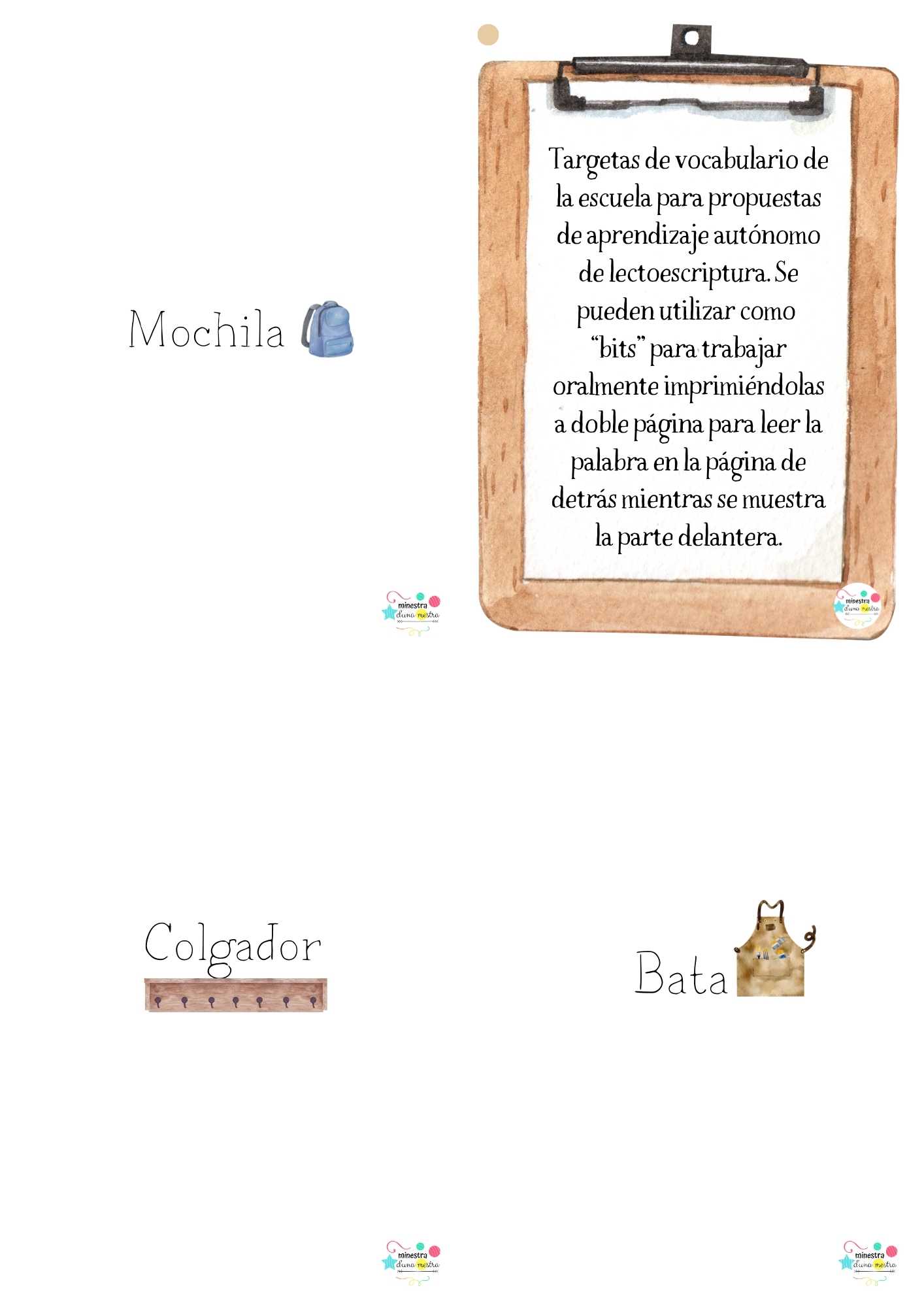 Profes Papel Tijera Targetas de vocabulario de la ESCUELA (4/página)