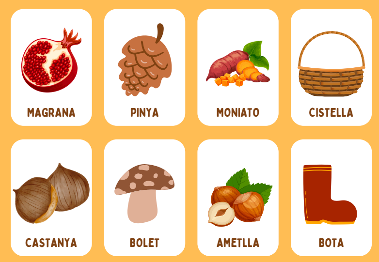 Profes Papel Tijera TARGETES VOCABULARI: LA TARDOR. 24 TARGETES